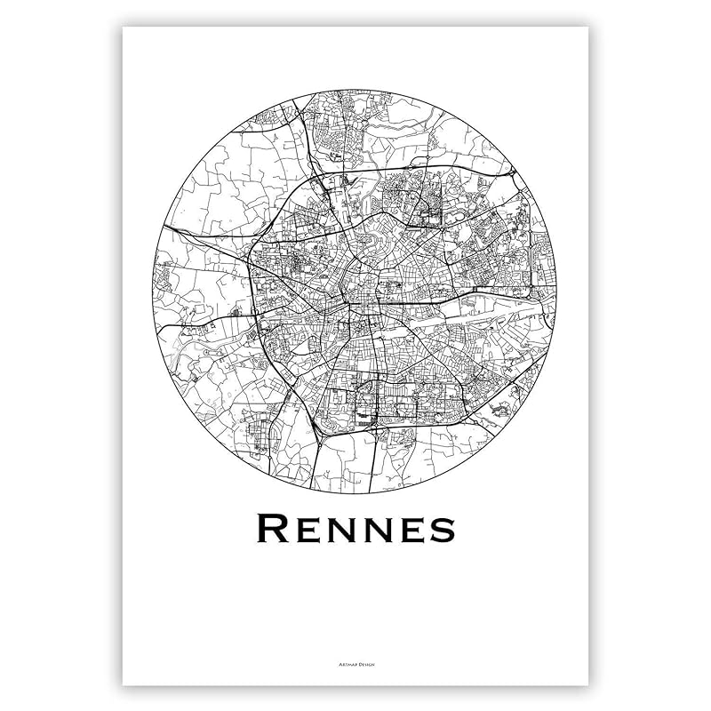 Affiche Rennes France Minimalist Map - City Map, Poster de Rennes, Plan ...