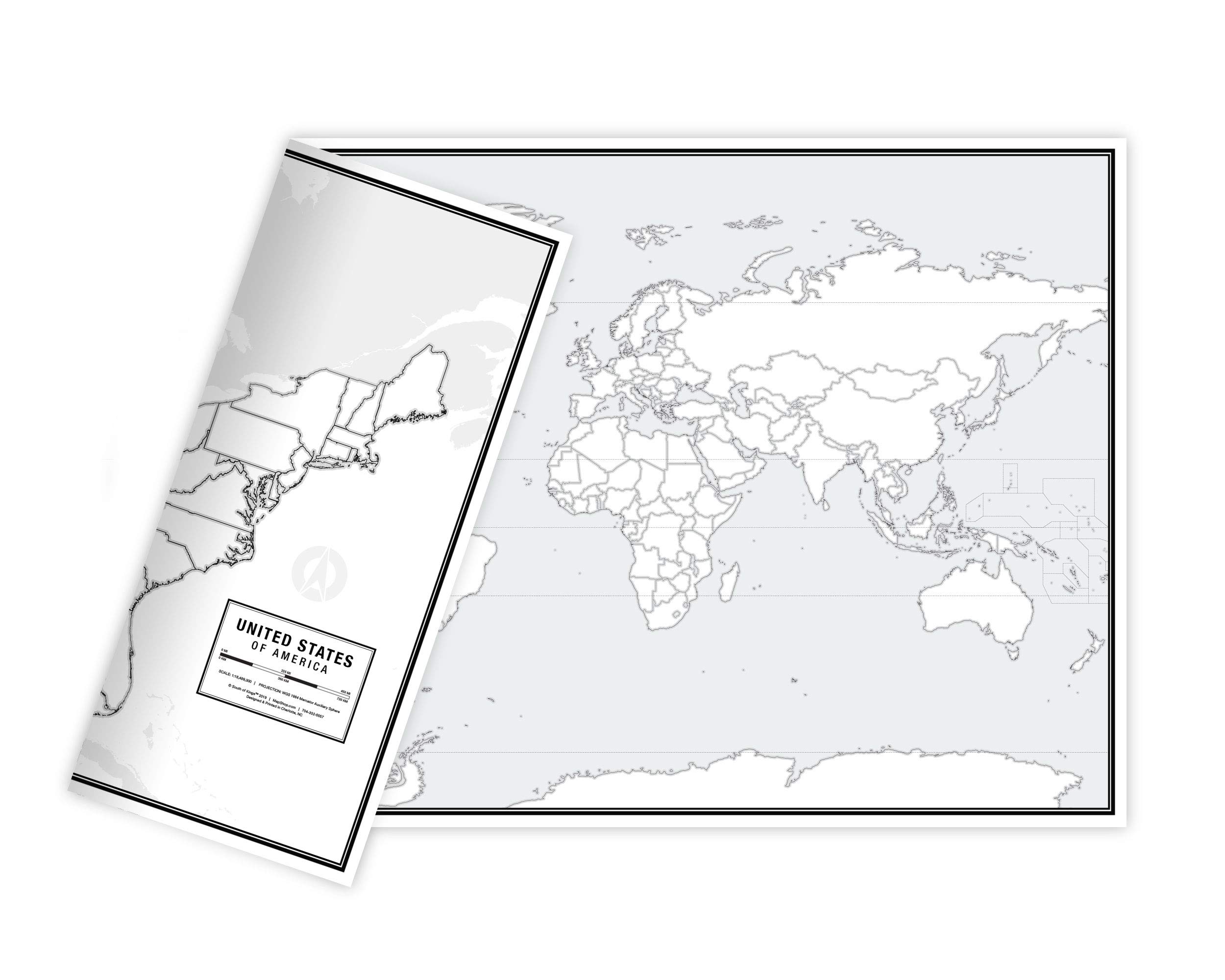Educational Blank Outline Maps, 2-Sided World & US, 17” x 11”, 50-Pack ...