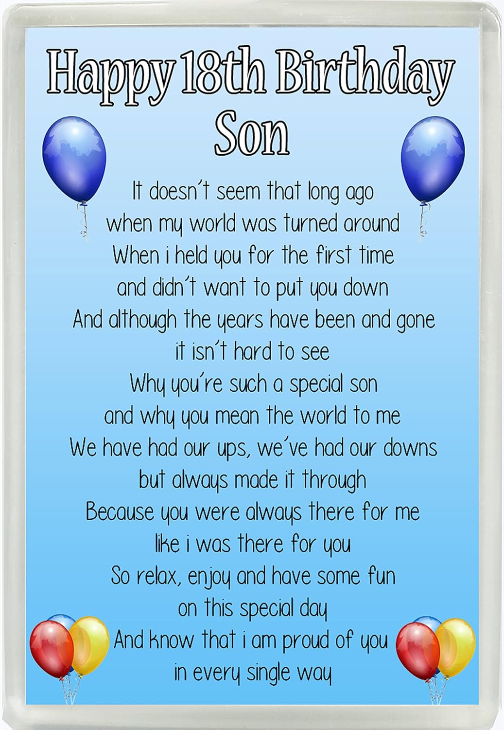 Happy 18th Birthday Son Poem Jumbo Fridge Magnet Ideal Birthday Gift 