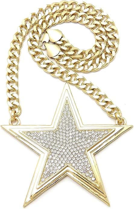 BLINGFACTORY Hip Hop ICY Gold PT Large Star Pendant & 9mm 18" Cuban ...