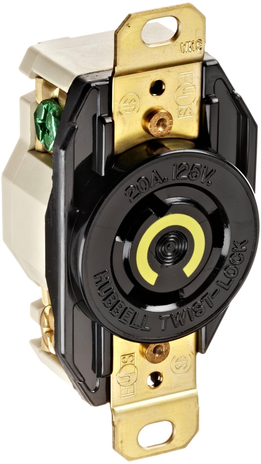Locking Devices, Twist-Lock, Industrial, Flush Receptacle, 20A 125V, 2 ...