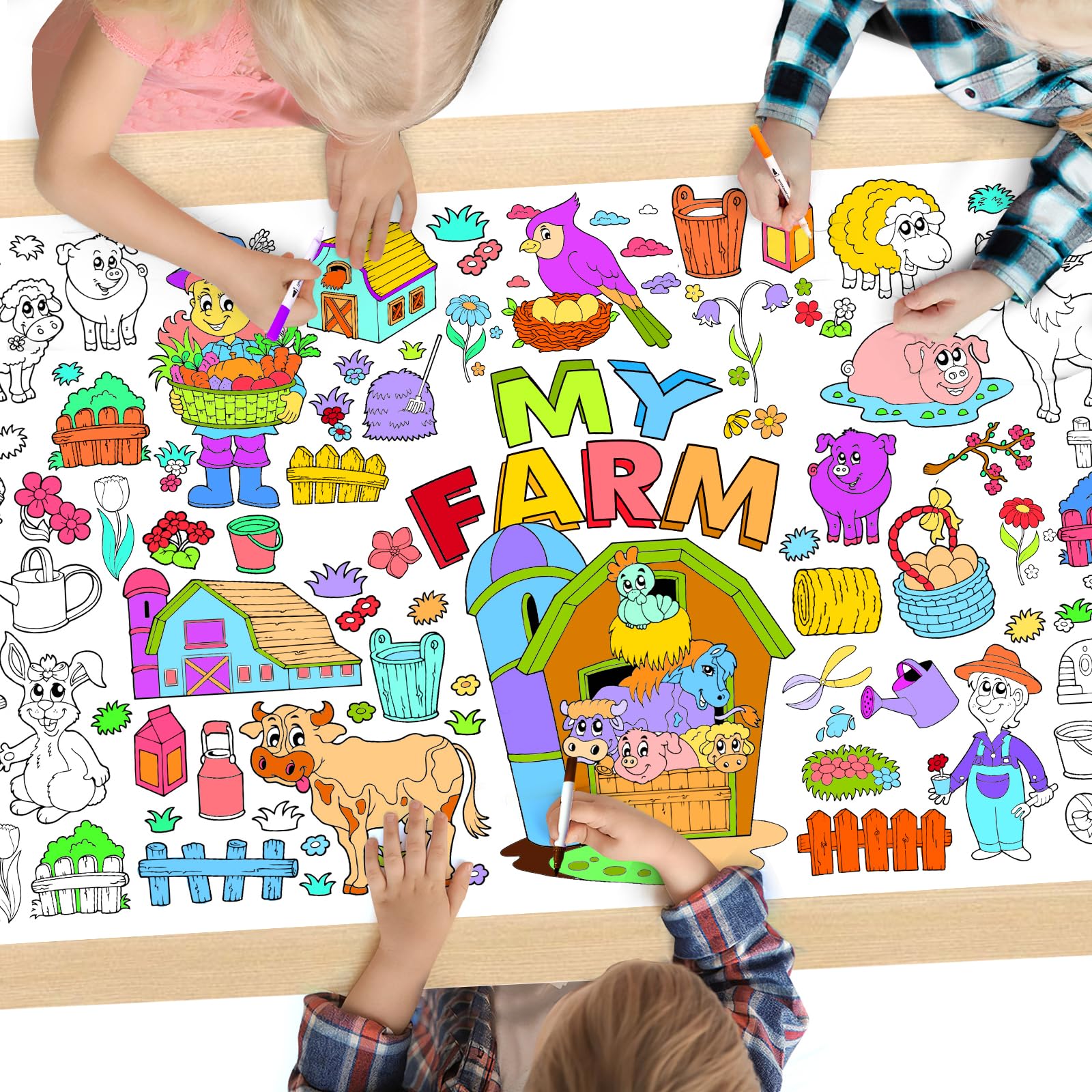 Kids Farm Animal Party Giant Coloring Poster - 31.5x72 Inch - Versatile ...