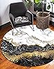 Black Gold Marble Pattern Modern Abstract Round Rug 3ft Contemporary ...