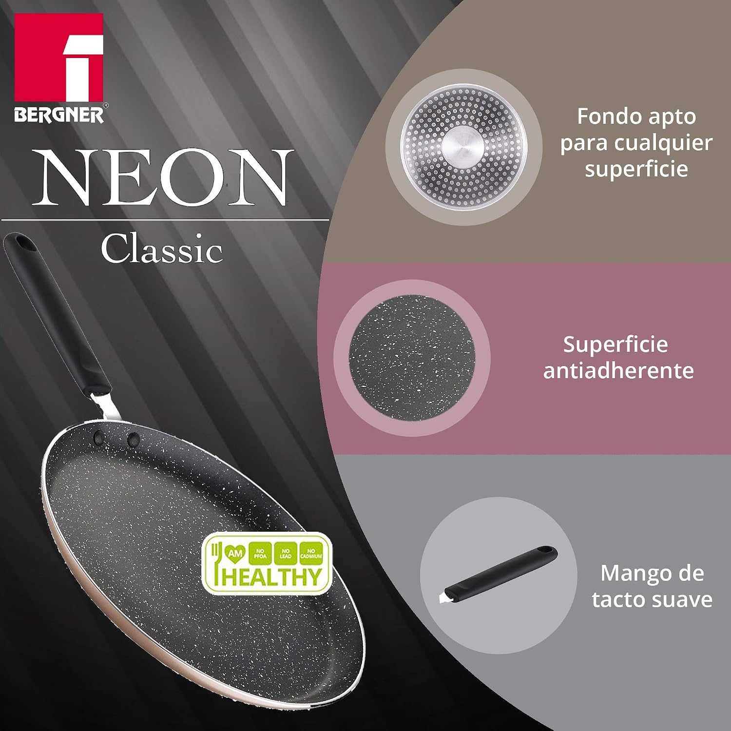 Bergner Silver Crepe Pan 24 x 1.8 cm Pressed Aluminium Neon Collection ...