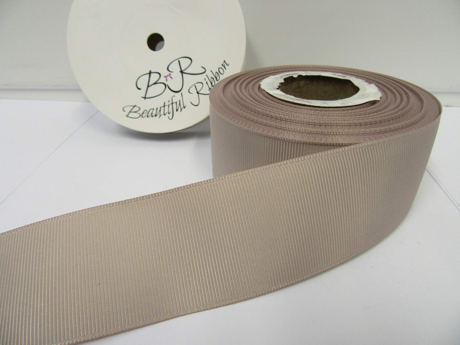 2 metres of 38mm Grosgrain Ribbed Ribbon Taupe Double sided 38 mm 3.8cm ...