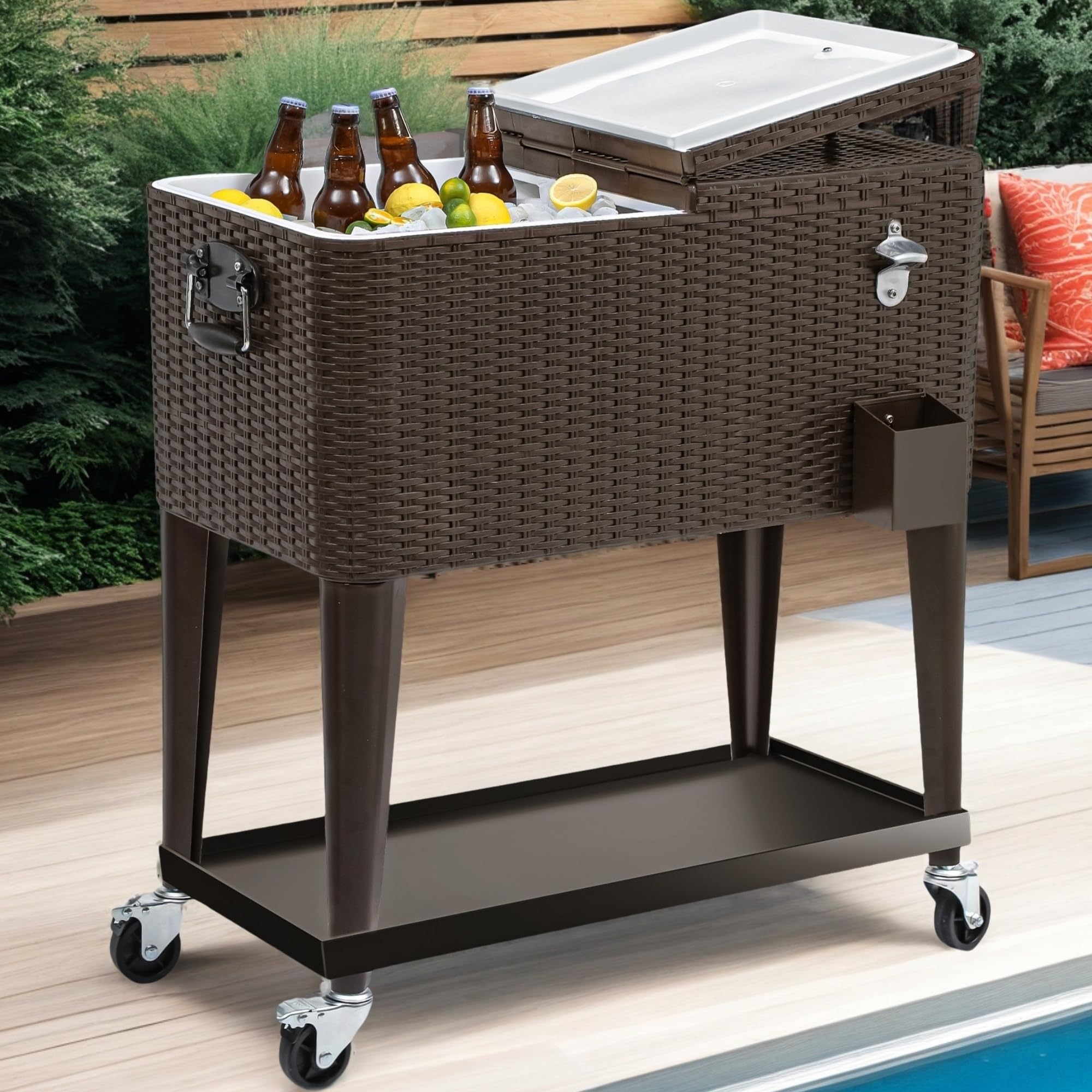 DWVO Ice Chest with Wheels,80 Quart Rolling Cooler with Bottle Opener ...