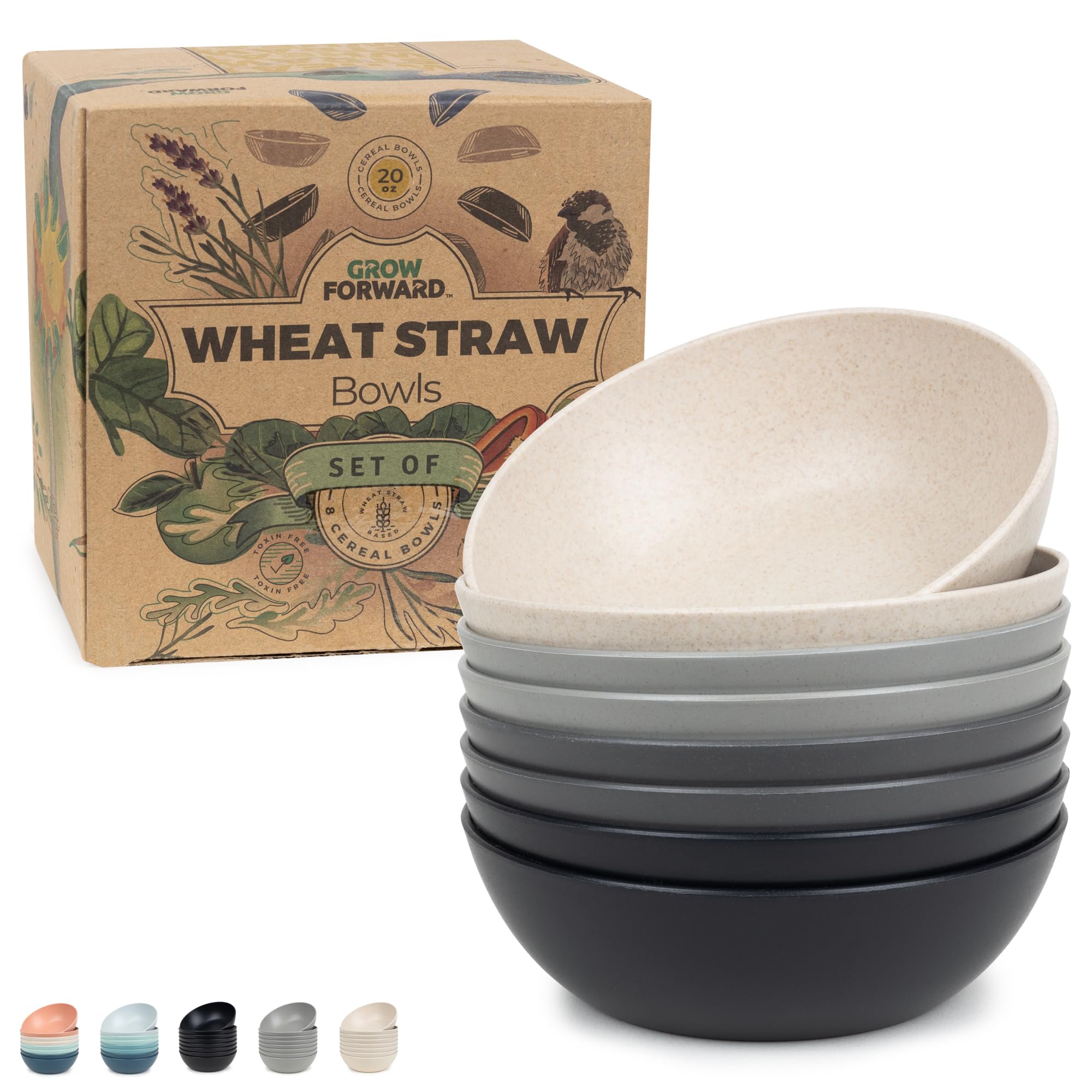 Grow Forward Premium Wheat Straw Bowls - 20oz Microwave Safe Plastic ...