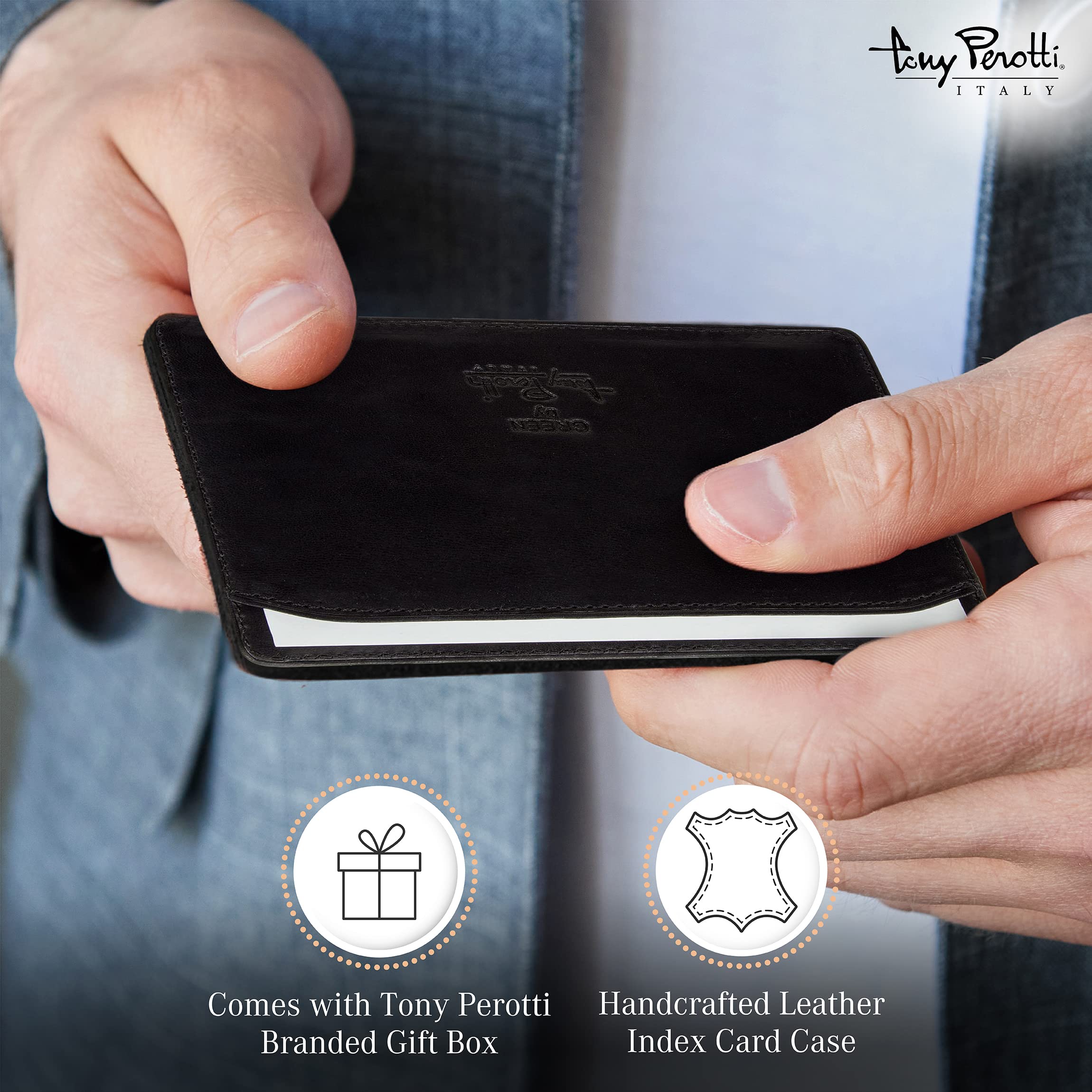 Tony Perotti Italian Leather Pocket Index Card Holder 3x5 - Portable ...