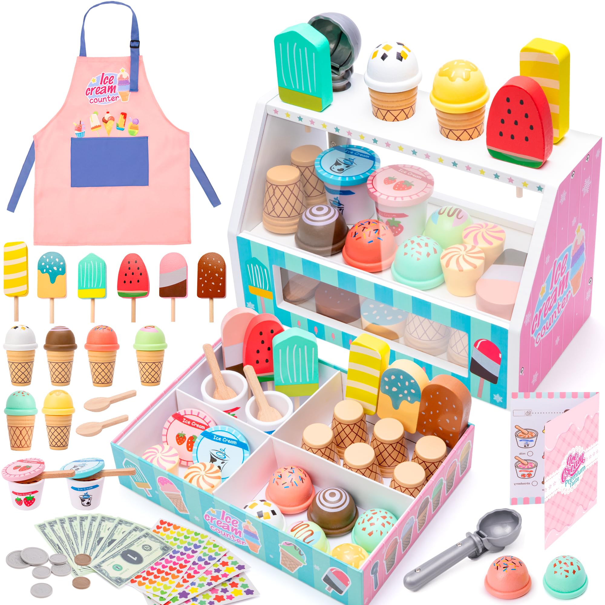 Wooden Toys Educational Role Playing Toys Wooden Ice Cream Play Set ...