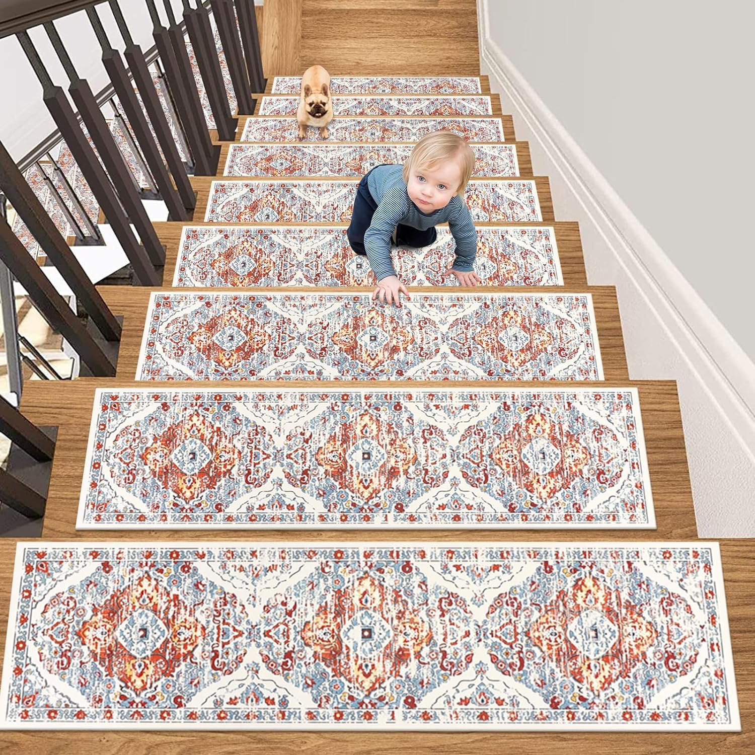 HEBE Rubber Carpet Stair Treads for Wooden Steps Non Slip 7 Pack Indoor ...