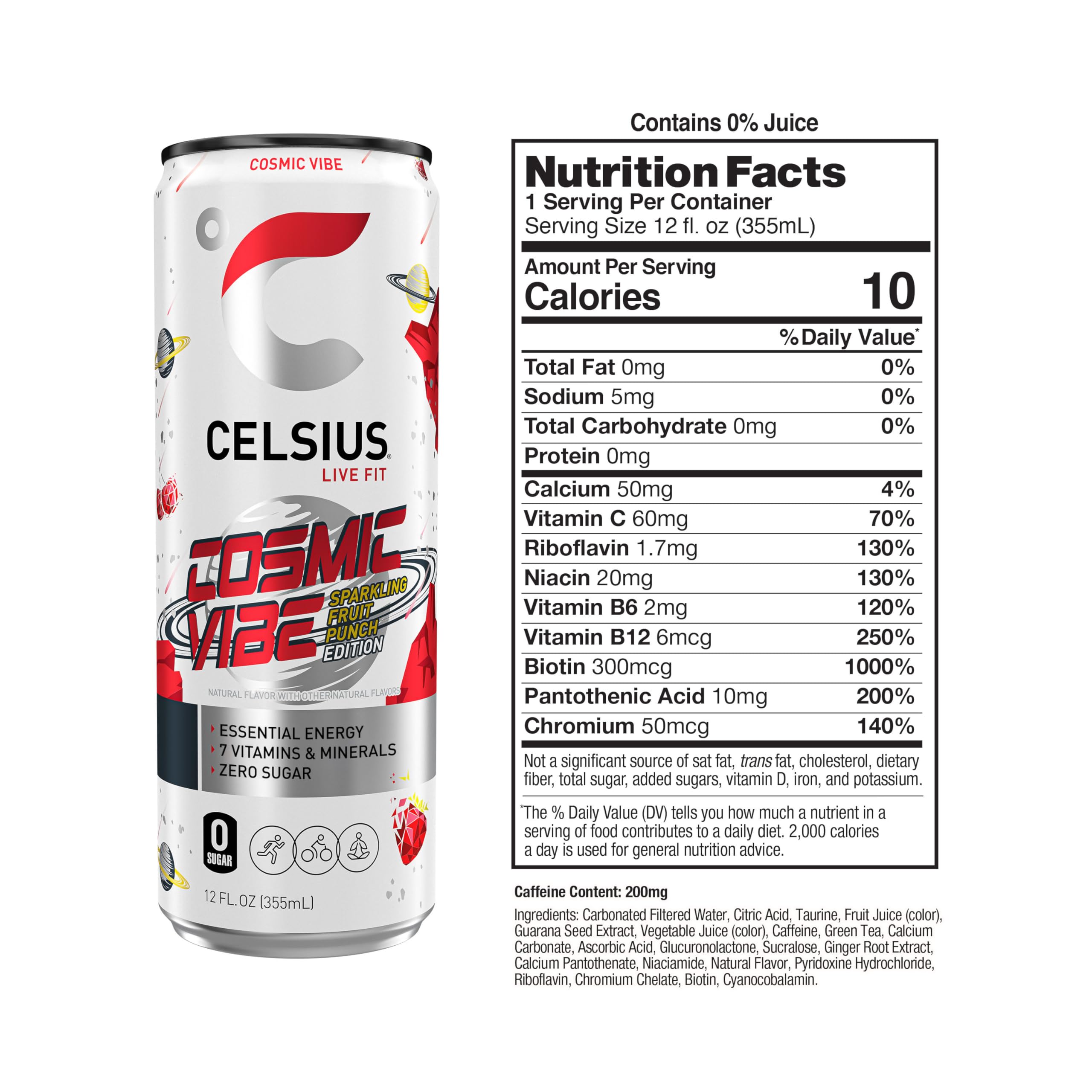 CELSIUS Sparkling Cosmic Vibe, Functional Essential Energy Drink 12 Fl ...