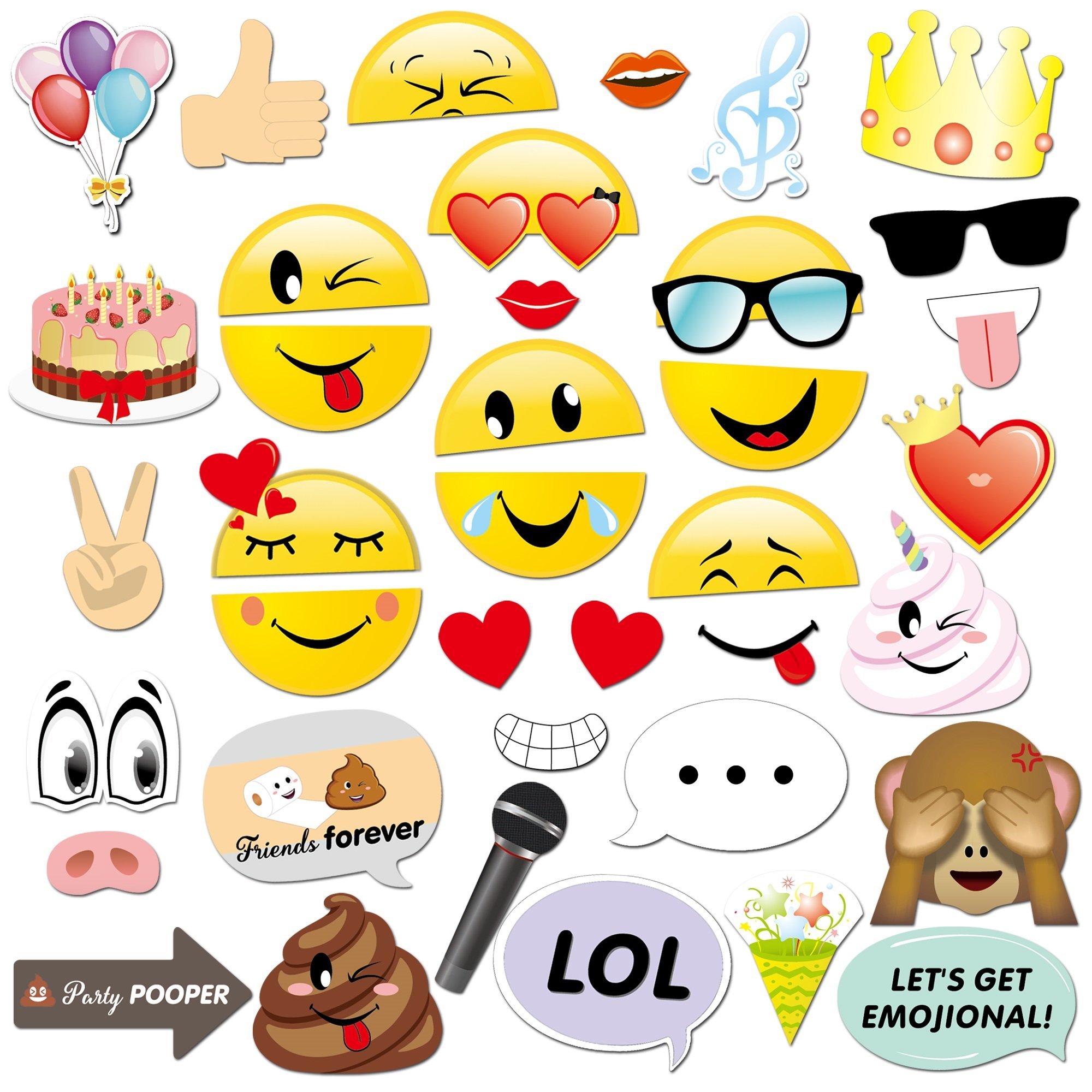 Buy Emoji Photo Booth Props(38Counts),Konsait Funny Emoji-Icon Smiley ...
