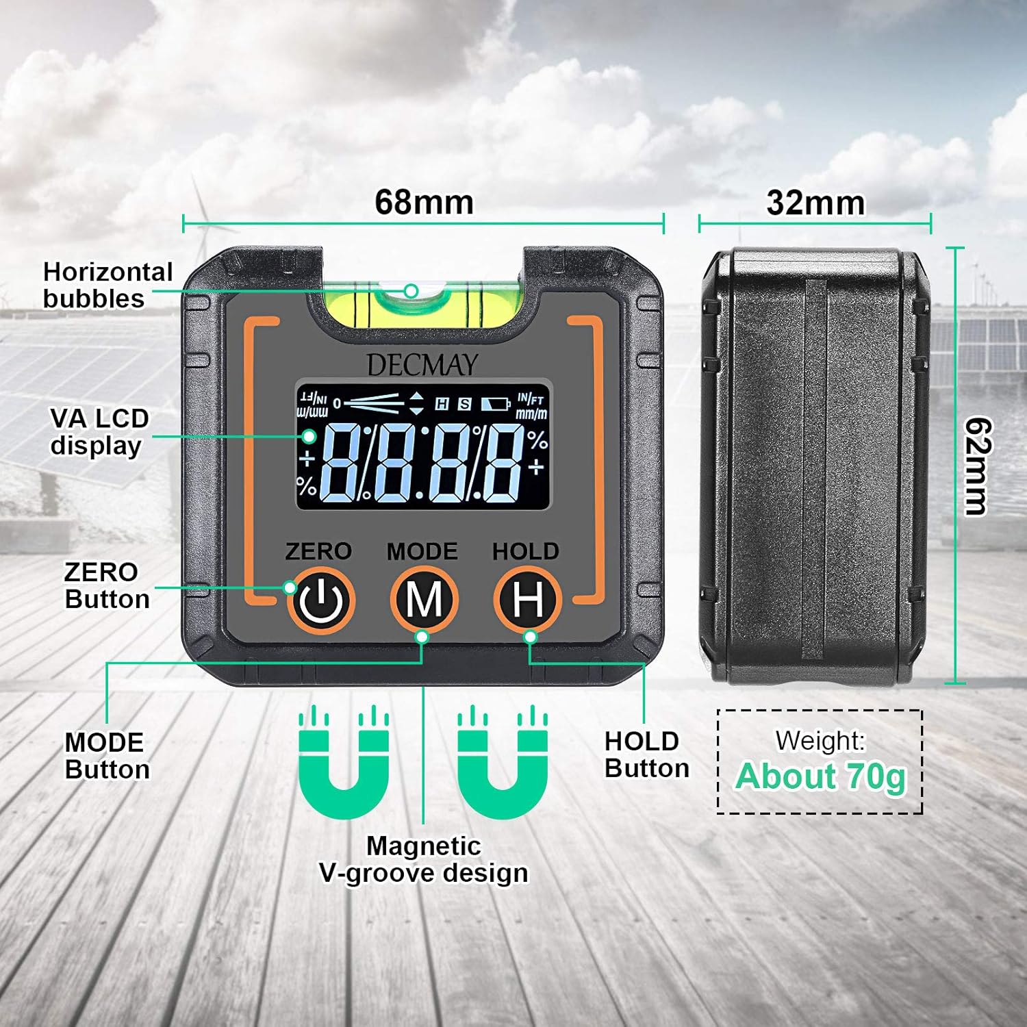 DECMAY Digital Level Box, LCD Digital Level Angle Gauge, Waterproof ...