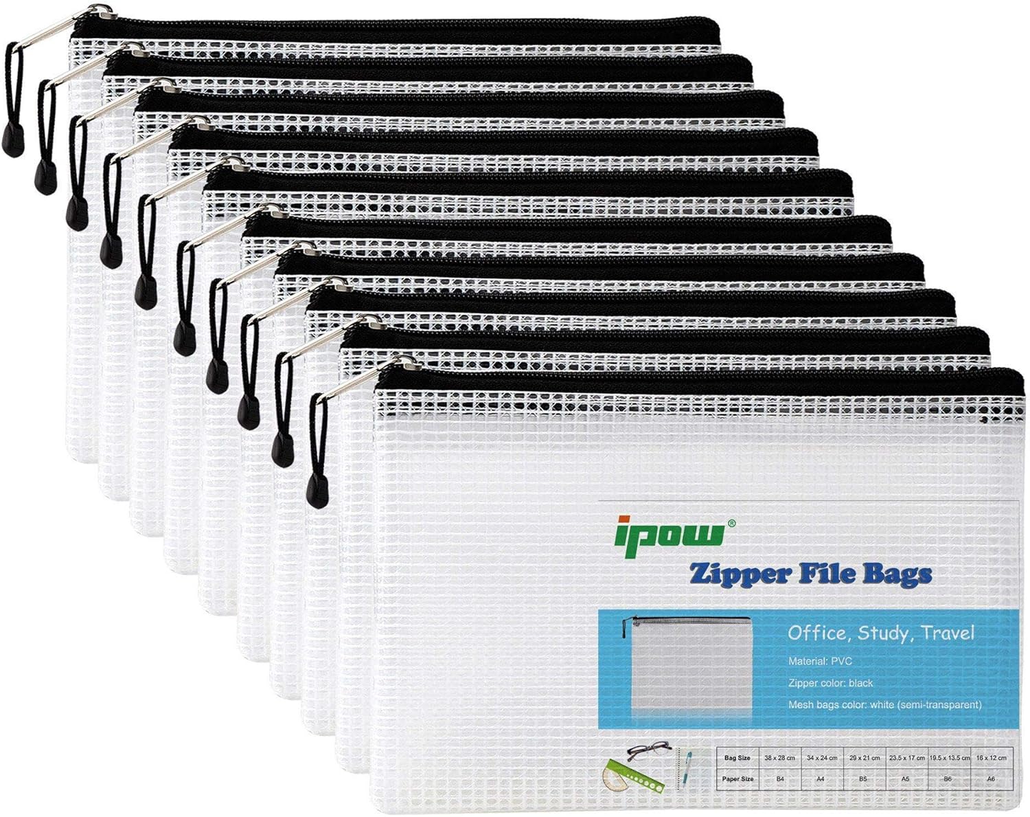 Ipow 10 Pcs A5 Zip Lock Mesh Document Files Plastic Wallet Folder Bags ...