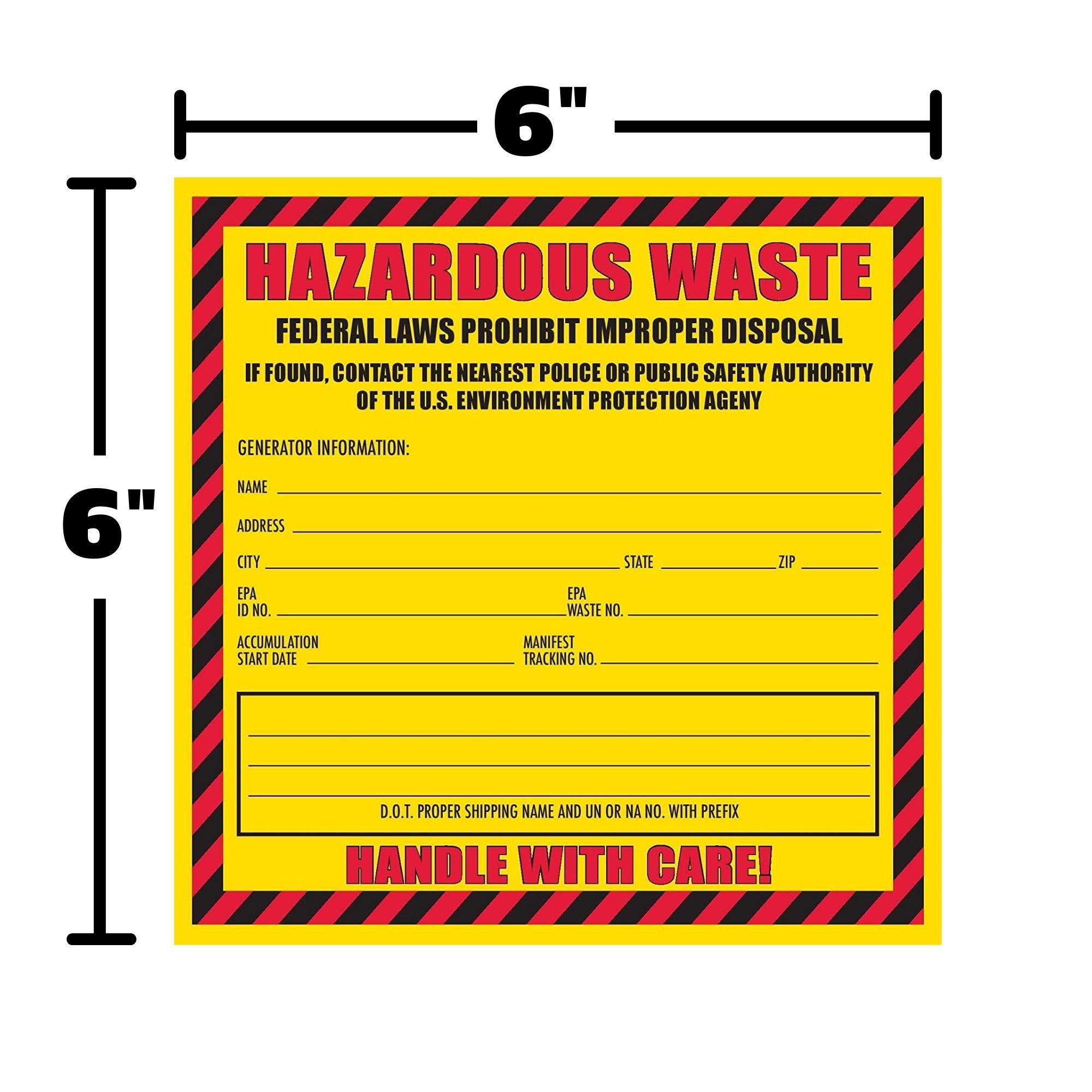 Hazardous Waste Label 6"x6" (California)- "State And Federal Law ...
