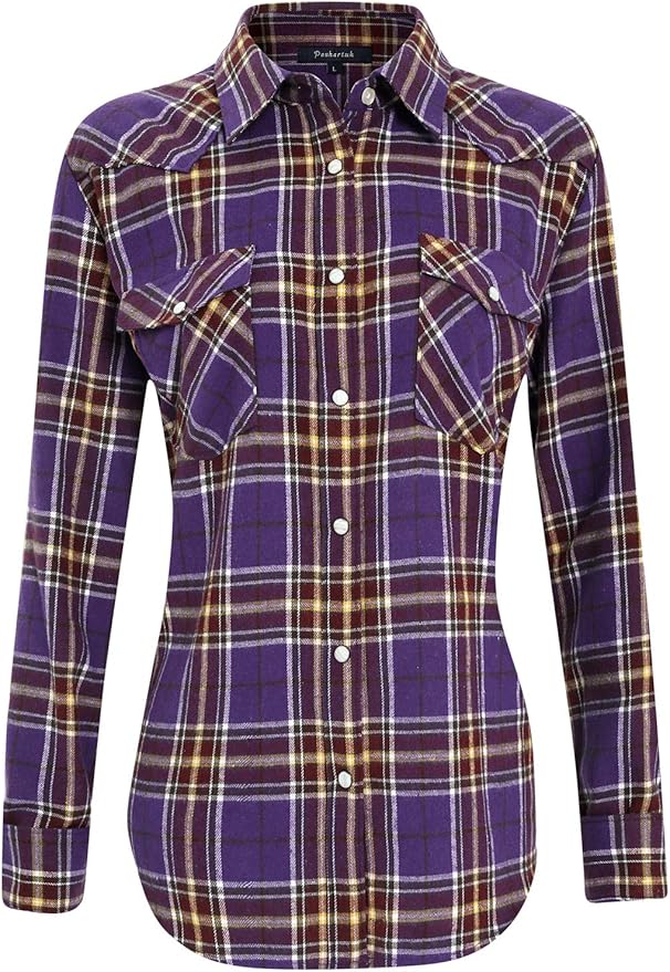 Snap Buttons Flannel Shirts for Women Long Sleeve Shirts for Women ...