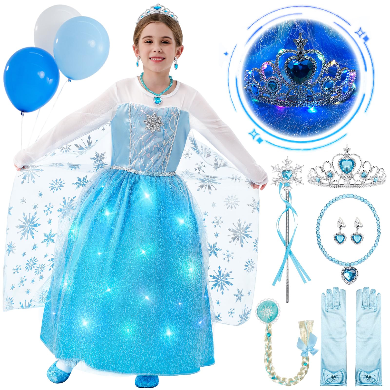 Poshetion Princess Dresses for Girls, Light Up Princesses Costume with ...