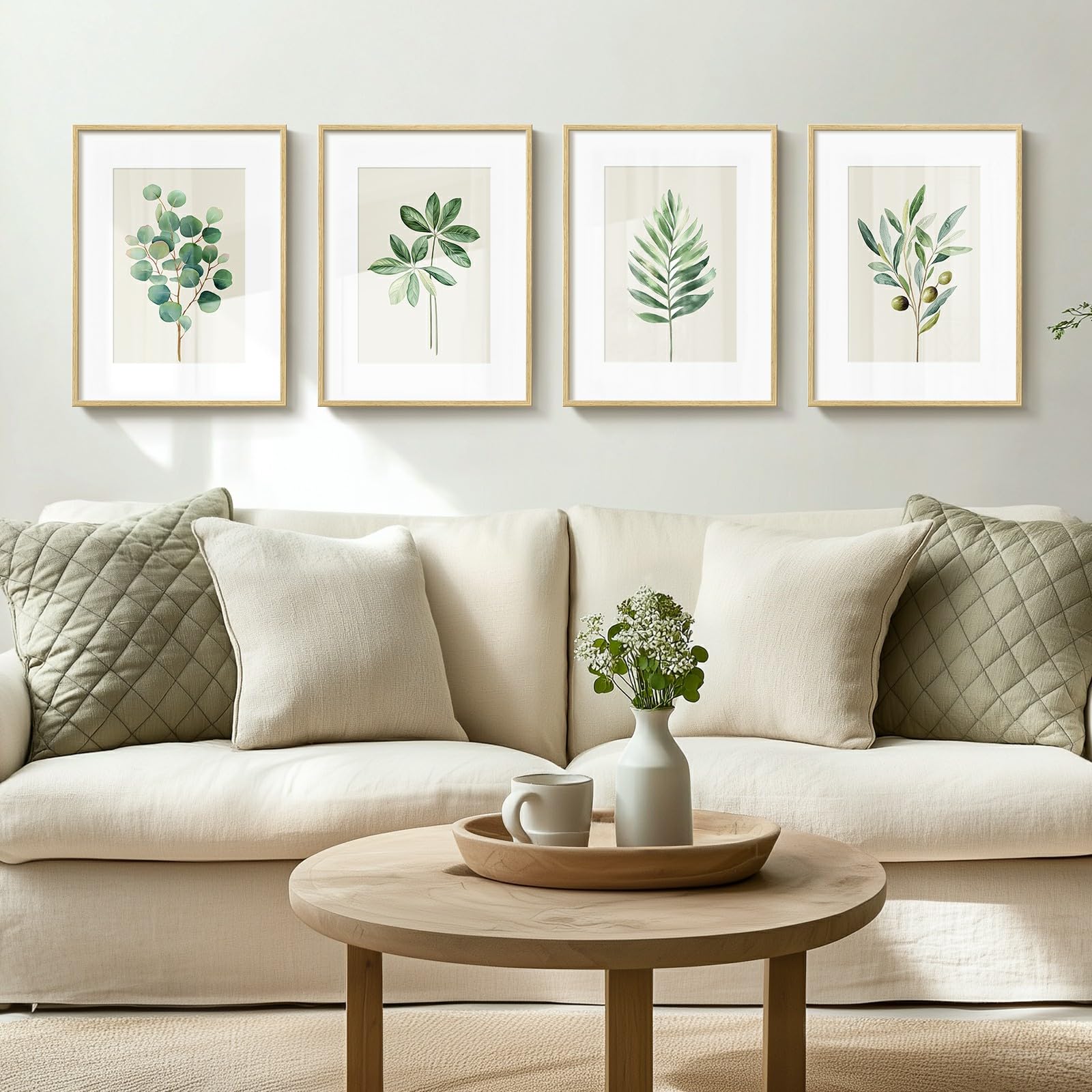 Framed Boho Sage Green Botanical Wall Art for Living Room, Farmhouse ...