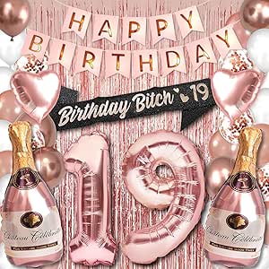 Amazon.com: 19th Birthday Party Decorations Rose Gold Supplies Big Set ...