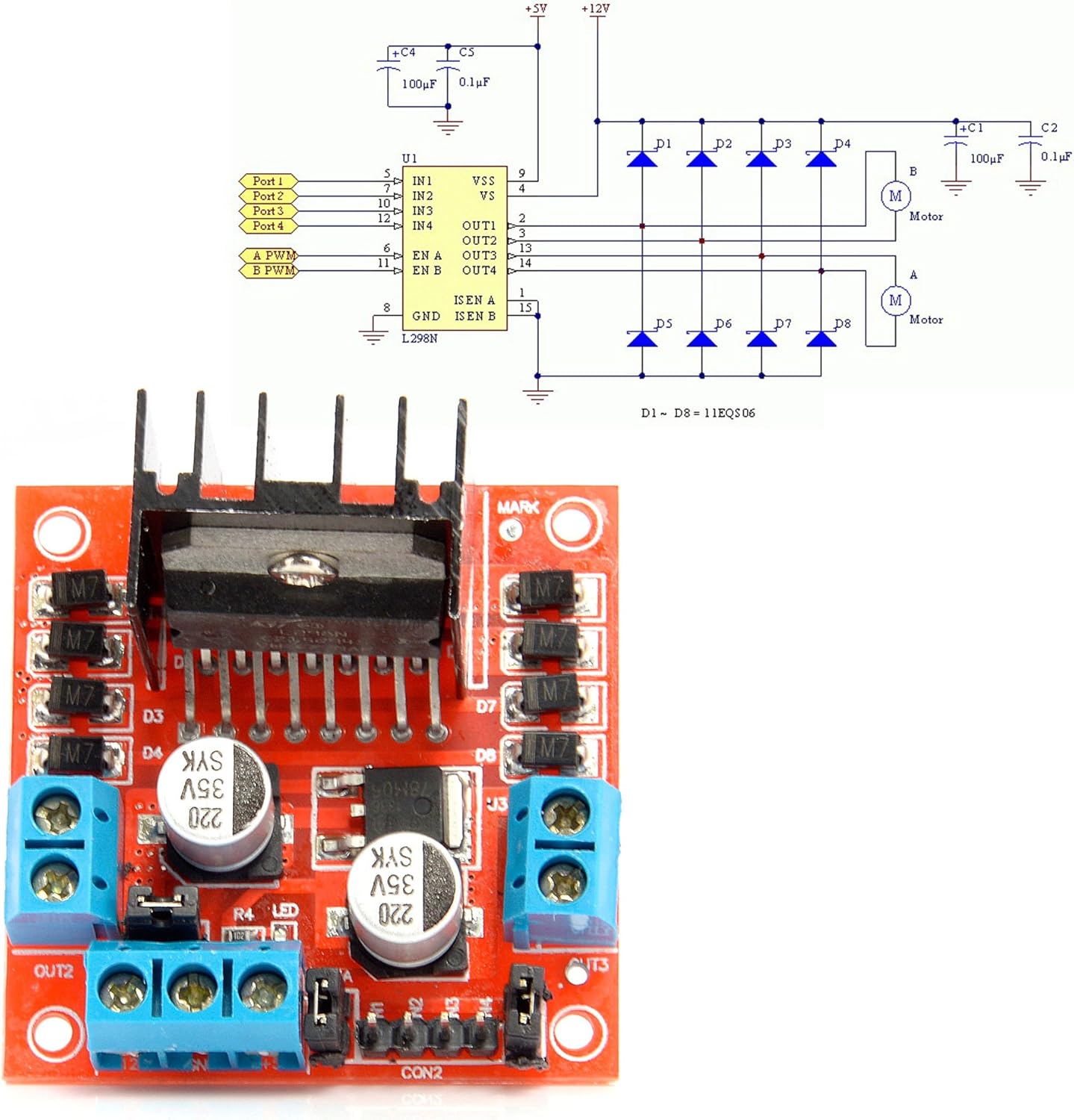 Neuftech L298n dual H-bridge DC stepper motor controller dirve module ...