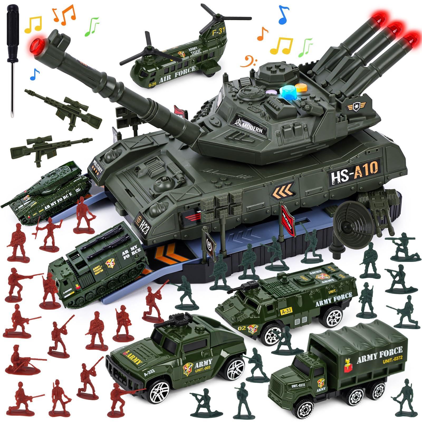 AMOR PRESENT 45PCS Army Tank Toys Set, Toy Tank with 6PCS Alloy Die ...