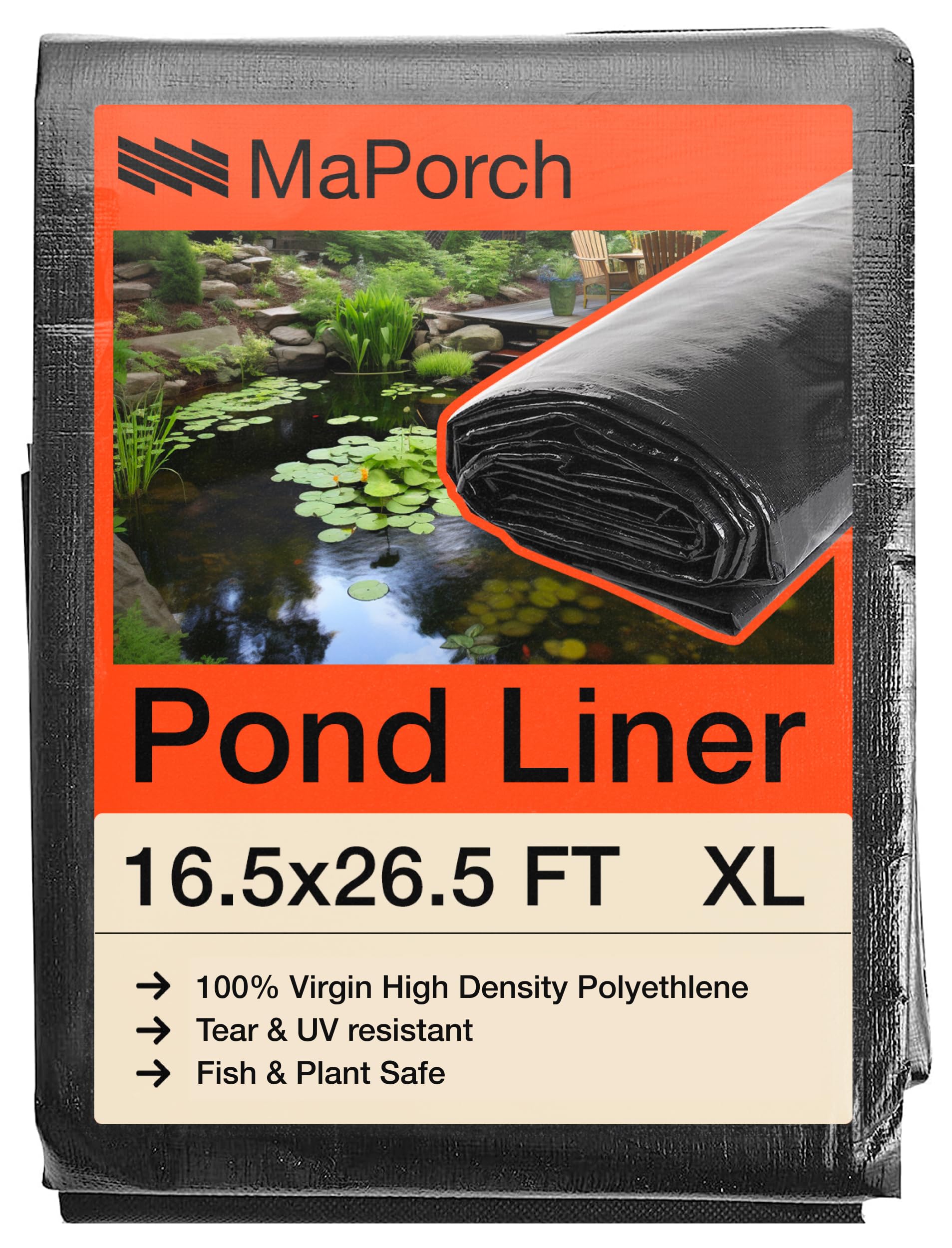 MAPORCH Pond Liner Reinforced Polyethylene 16.5 x 26.5 FT Pond Liners ...