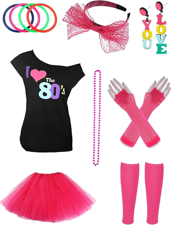 Amazon.com: Jetec 80s Costume Accessories Set I Love 80s Skirt Necklace ...
