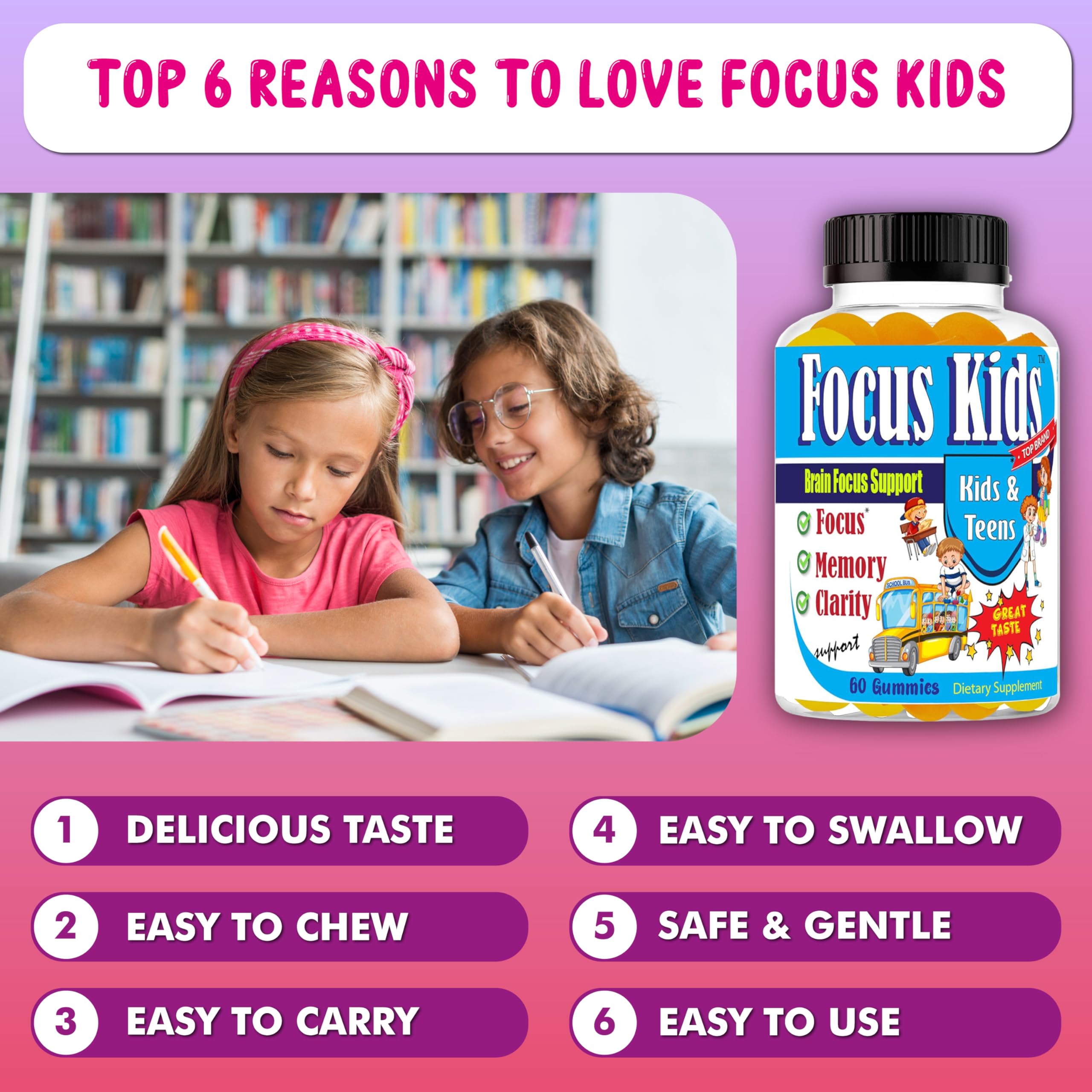 Mua Focus Kids Gummies for Kids Brain Focus Support Chewable Attention ...