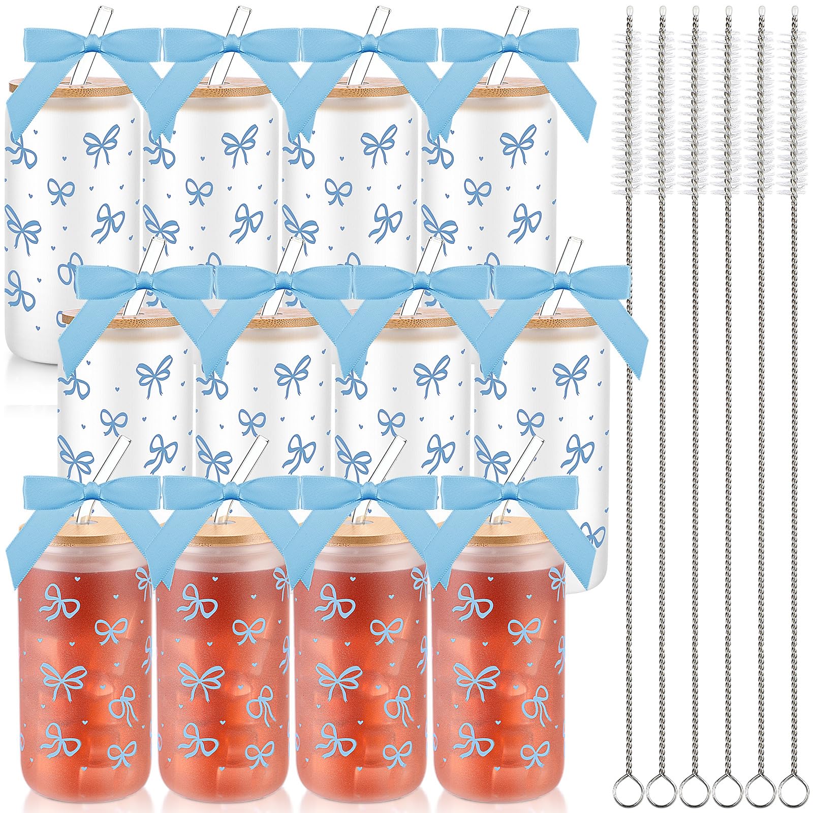 Yetene 12 Sets 16oz Coquette Aesthetic Bow Glass Cup with Lids and ...