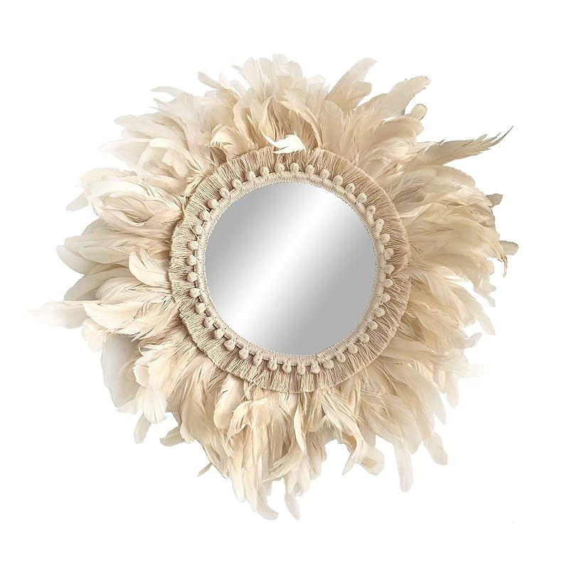 Mirror wall decoration handmade ivory rooster feather - Mirror Boho ...