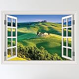Full Colour Italian Countryside Fields Landscape Window Scene Wall ...
