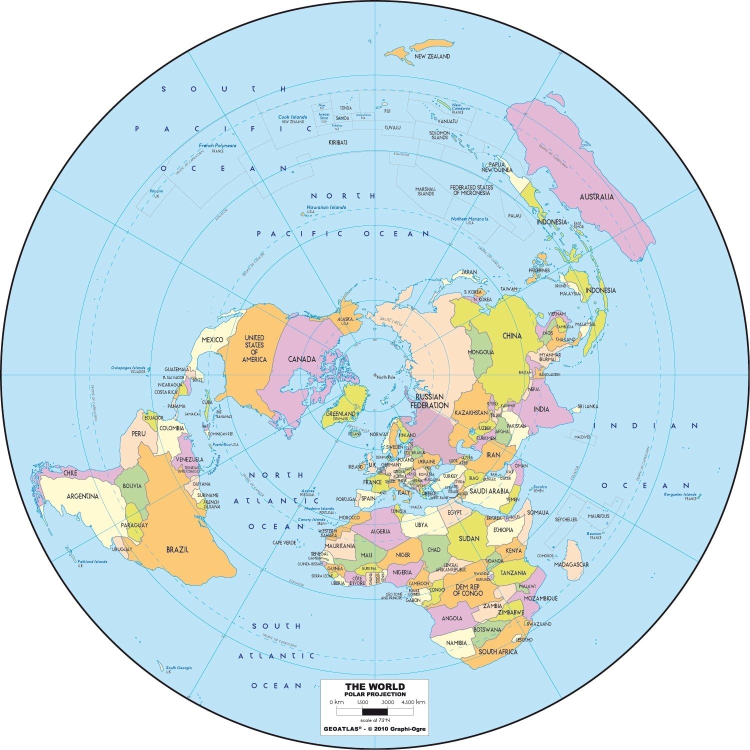 Amazon Polar Projection World Map Poster Colour 2 Kitchen Dining