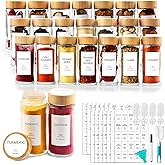 Amazon.com: Glass Spice Jars with Labels Bamboo, 24 pcs 4 oz Seasoning ...