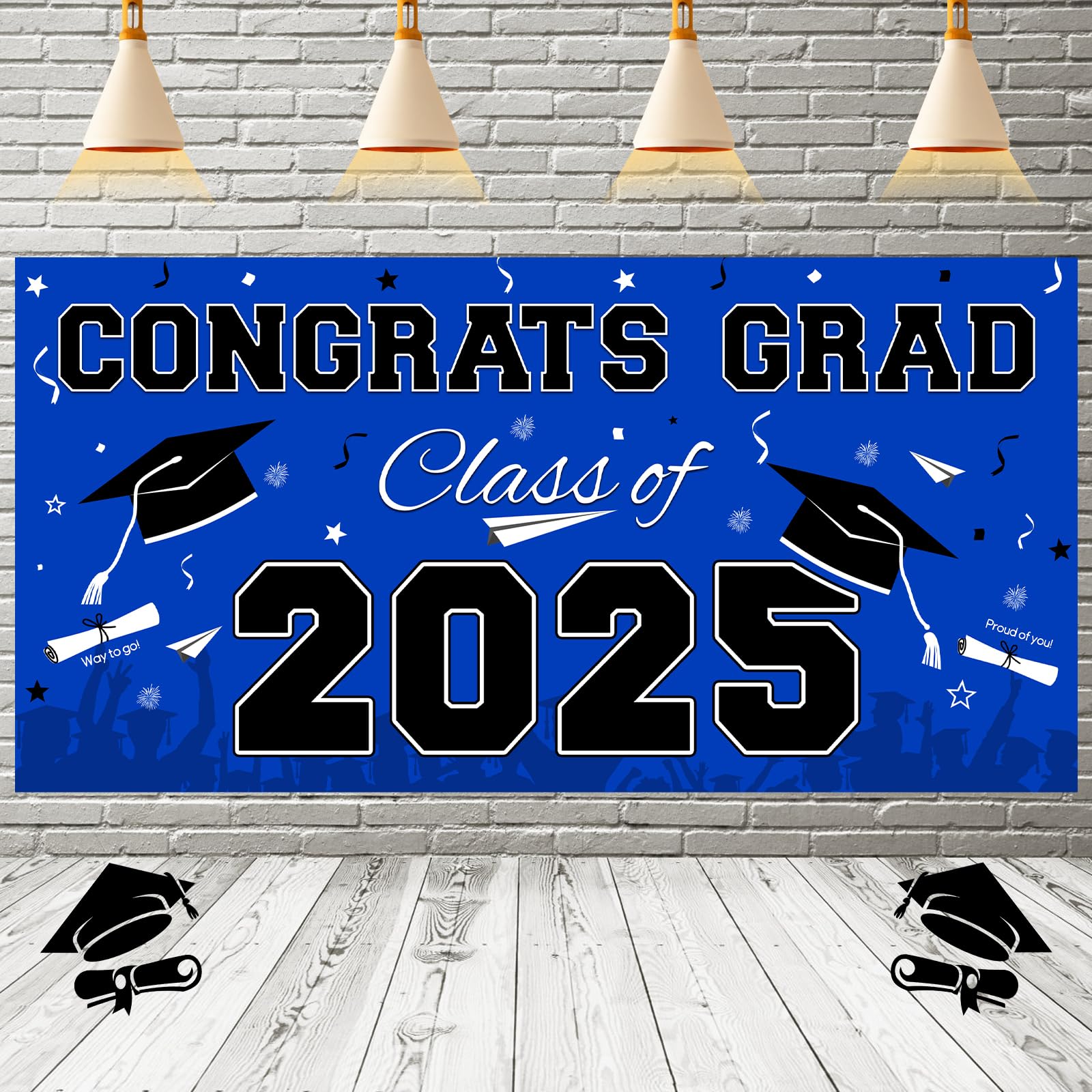 STARSIDE 65”x32.7”Graduation Party Plastic Backdrop,Blue Graduation ...