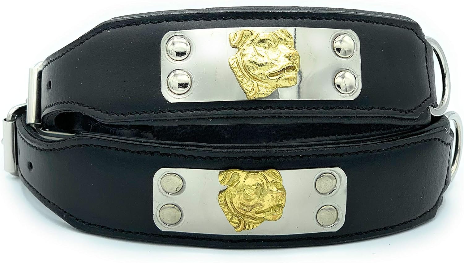 ASTILE LEATHER DOG COLLAR FOR STAFFY BLACK WITH EXCLUSIVE STUD GENUINE ...