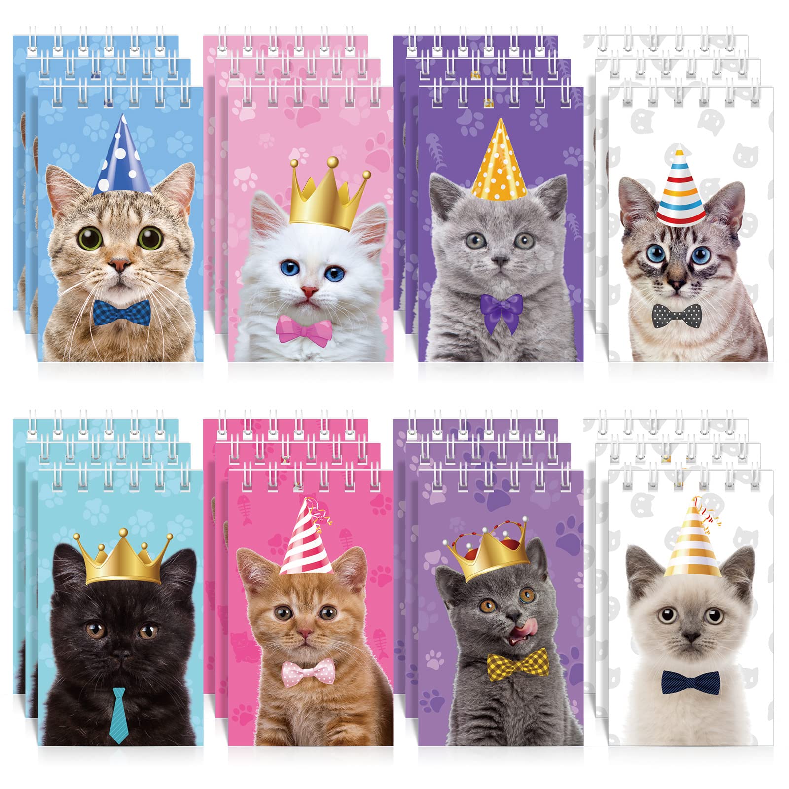 Nezyo 24 Pcs Cat Animal Mini Notepad Cute Cat Spiral Pocket Notebook ...