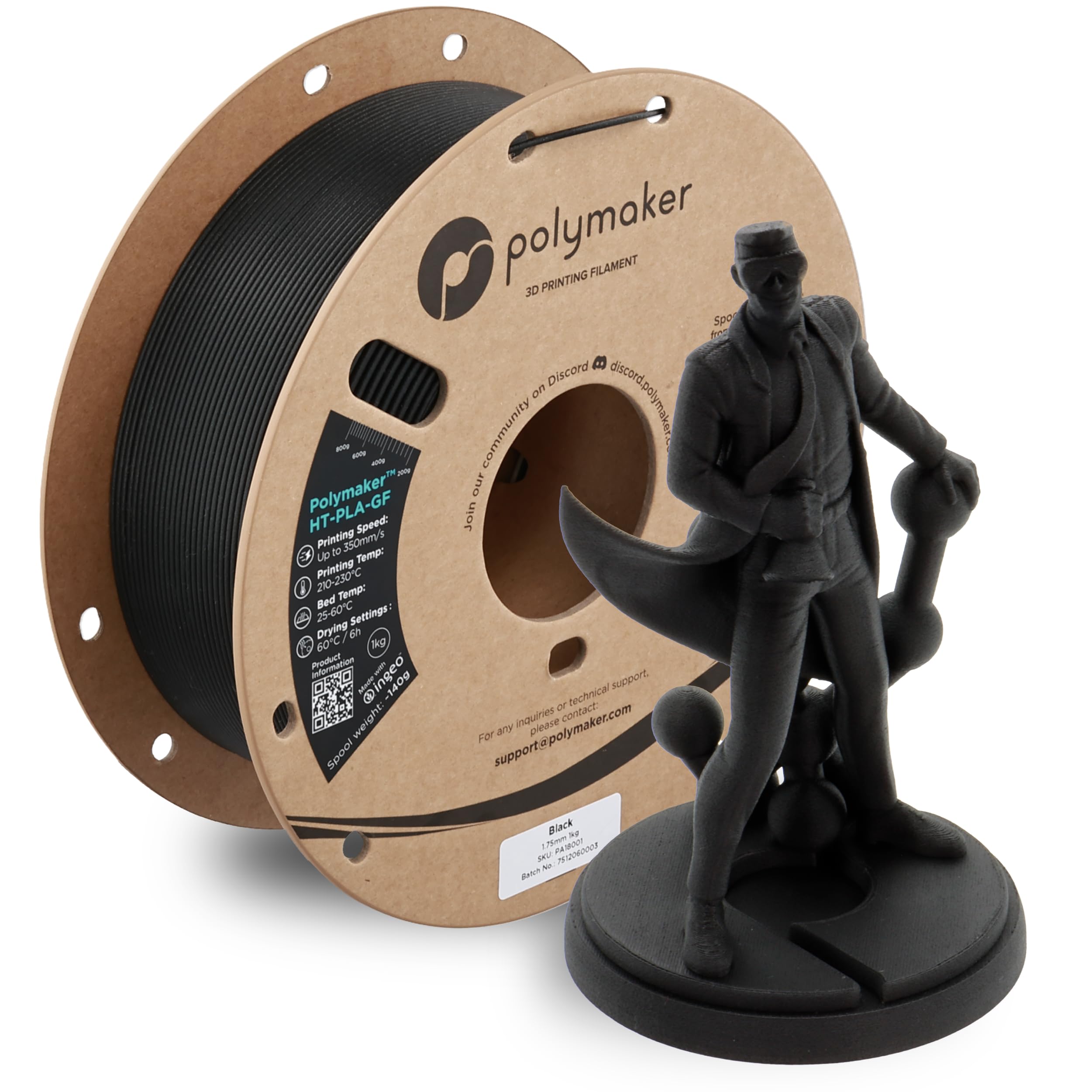 Polymaker HT-PLA-GF Filament 1.75mm Black, High Temp PLA for 3D ...