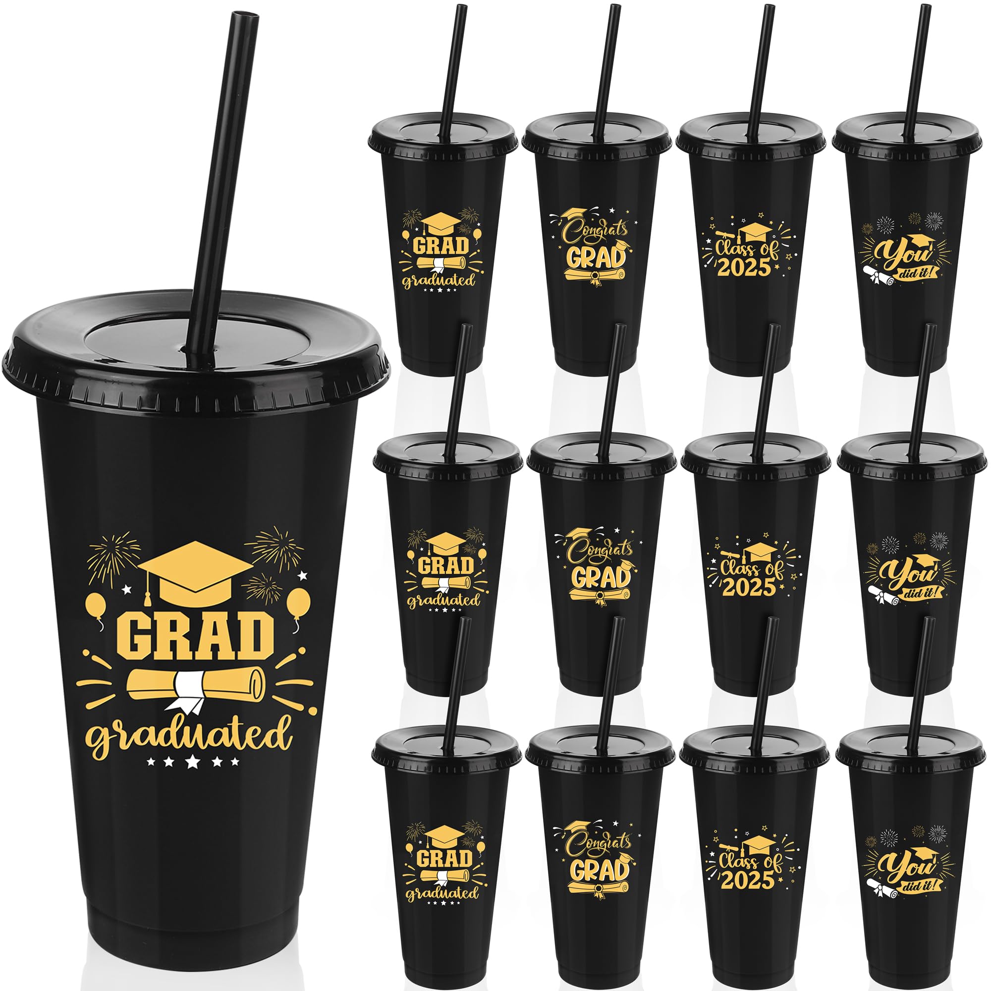 Kochorie 24 Pack 24 OZ Graduation Plastic Cups with Lids and Straws ...
