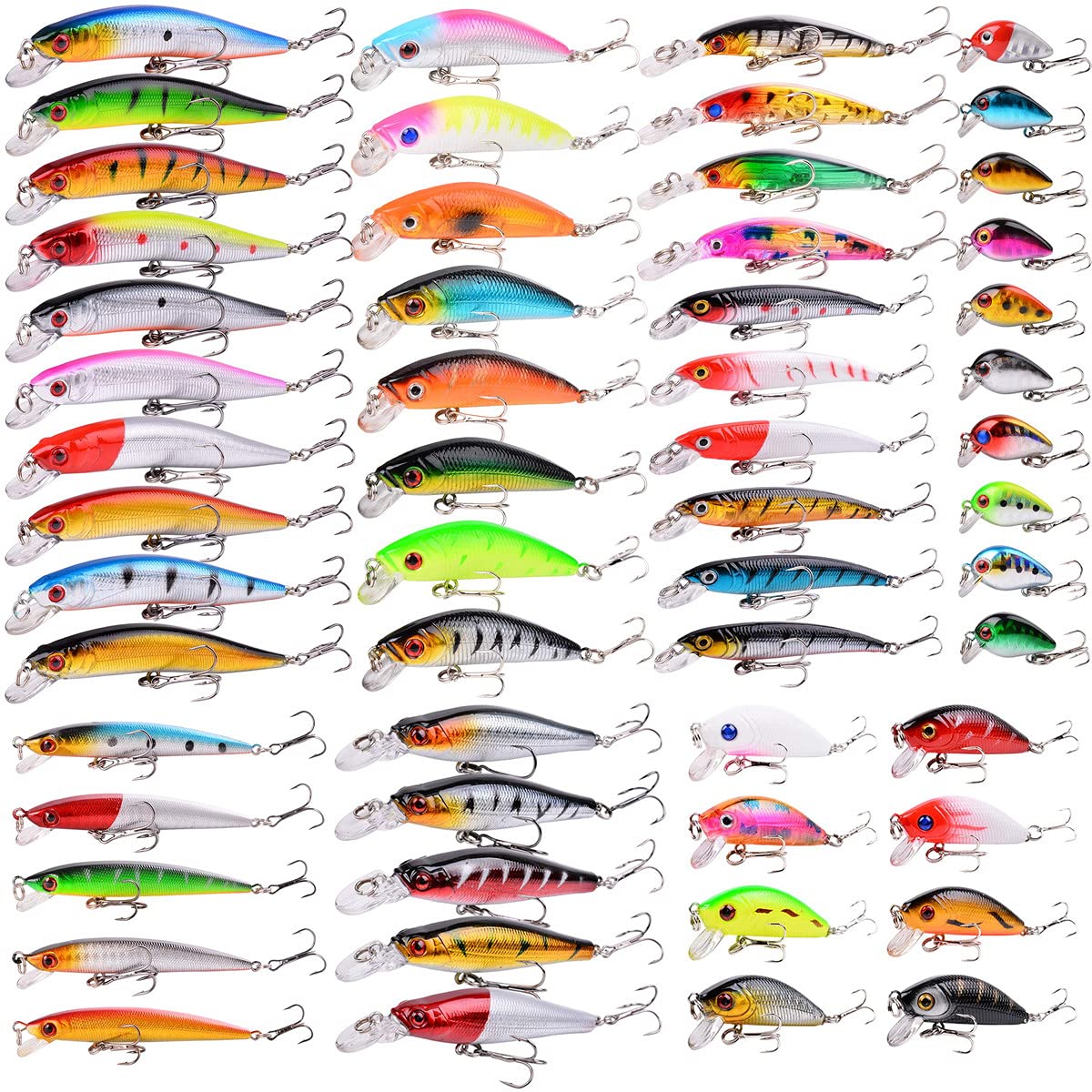 Aorace 56pcs Fishing Lures Large Hard Bait Minnow VIB Lure with Treble ...