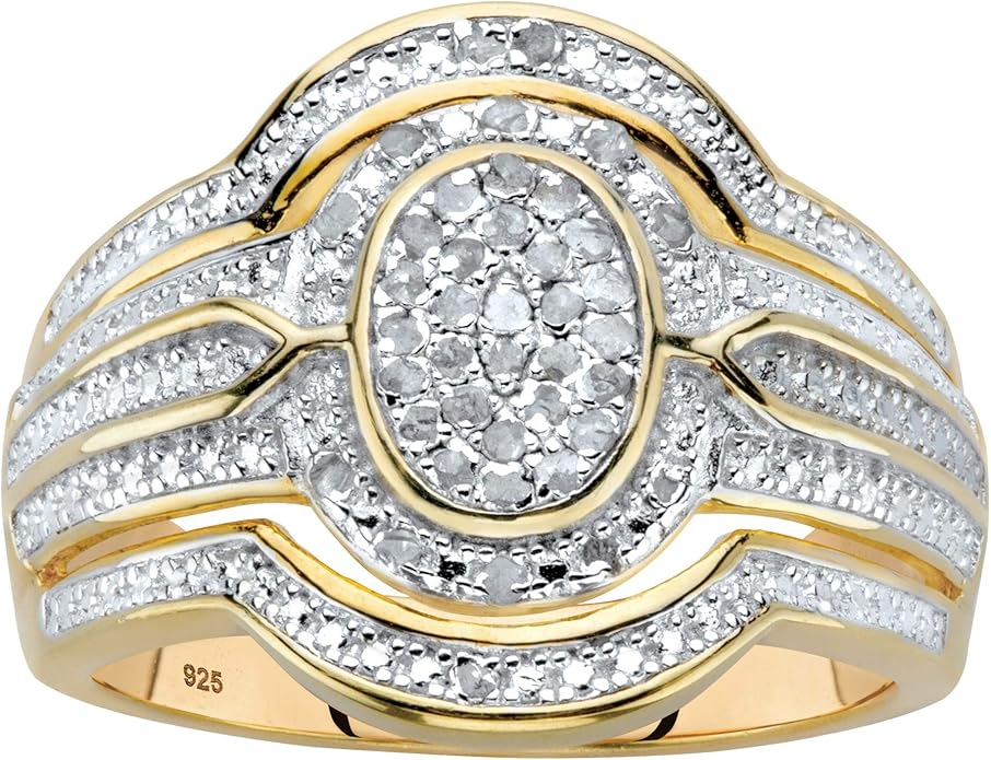 18K Gold Over Sterling Silver Diamond Cluster Oval Engagement Ring 1 8 18k-gold-over-sterling-silver-diamond-cluster-oval-engagement-ring-1-8