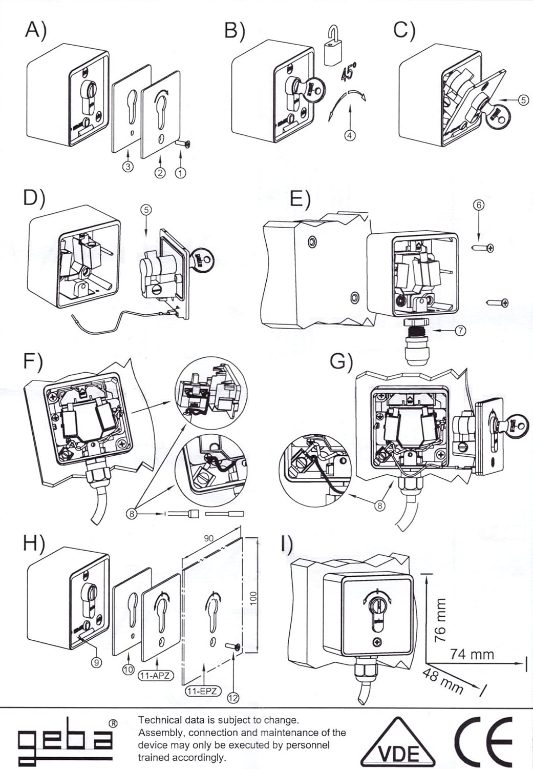 GEBA MSC-APZ1-2T/1 Surface Mount Key Switch Two Way Momentary Function ...