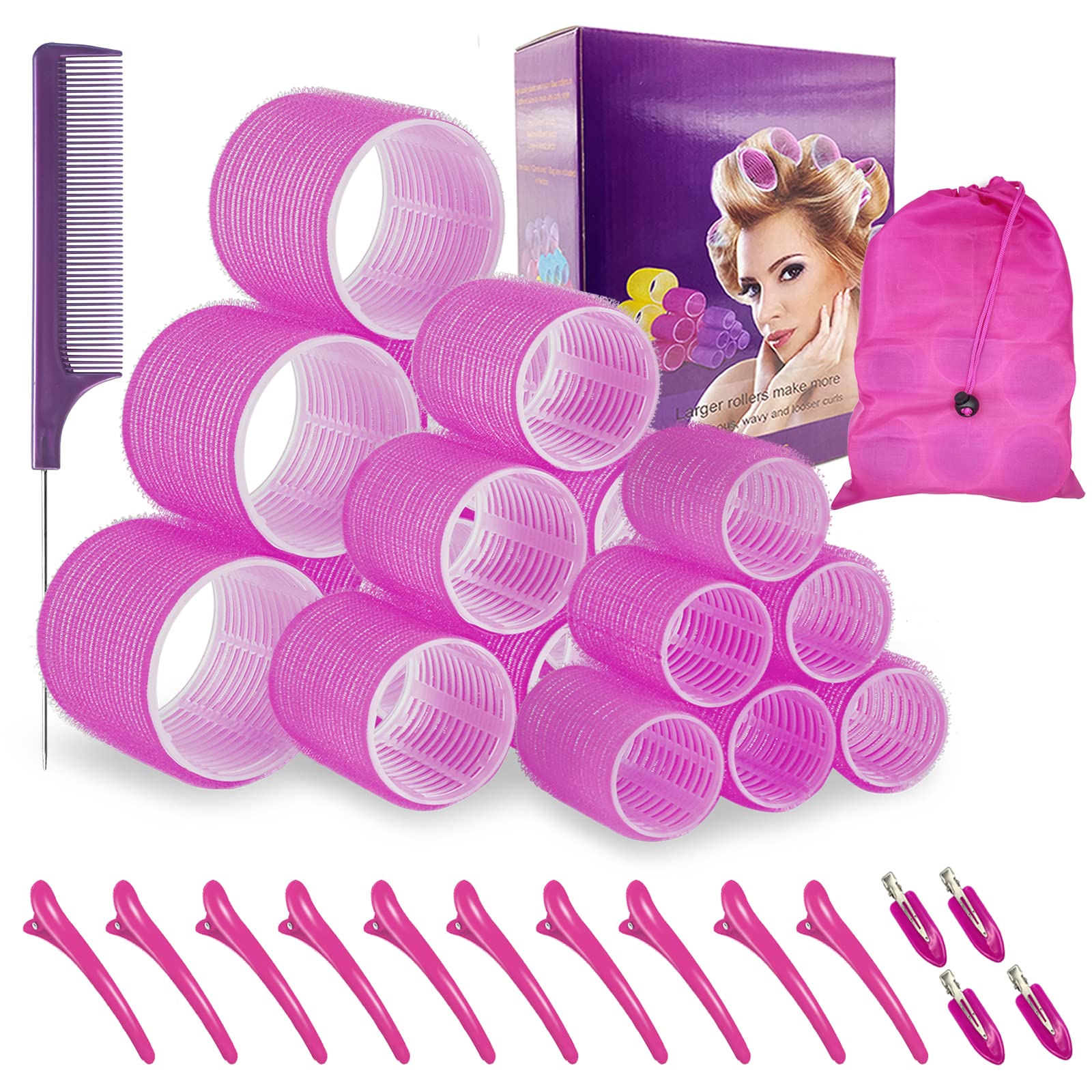 Mua Hair Roller Set 18 pcs,Jumbo Hair Curlers Rollers With Clips,Self ...