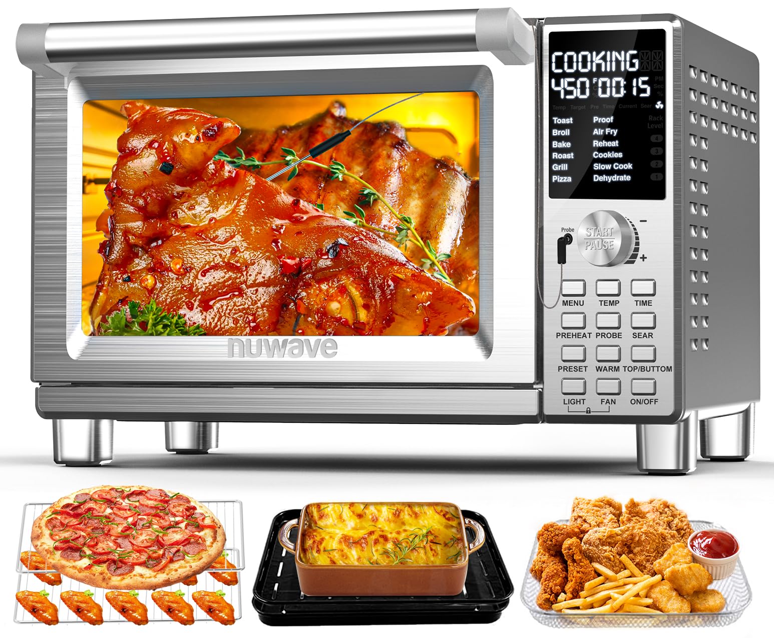 Nuwave Bravo Pro Smart Toaster Oven Countertop, True Air Fryer Combo w ...