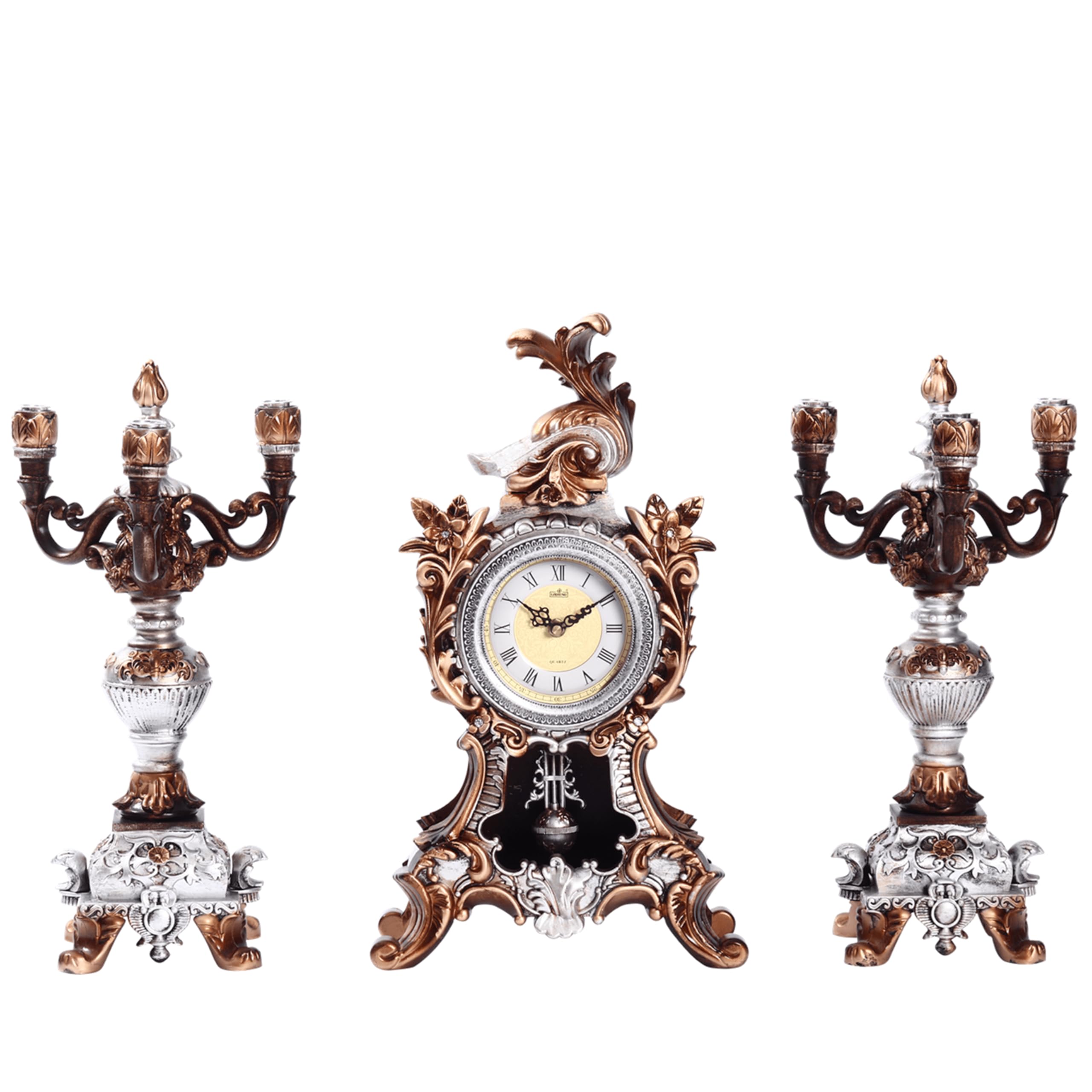 LANDCHY 18.5‘’H Rococo Style Pendulum Clock Mantel Clock with 2 ...