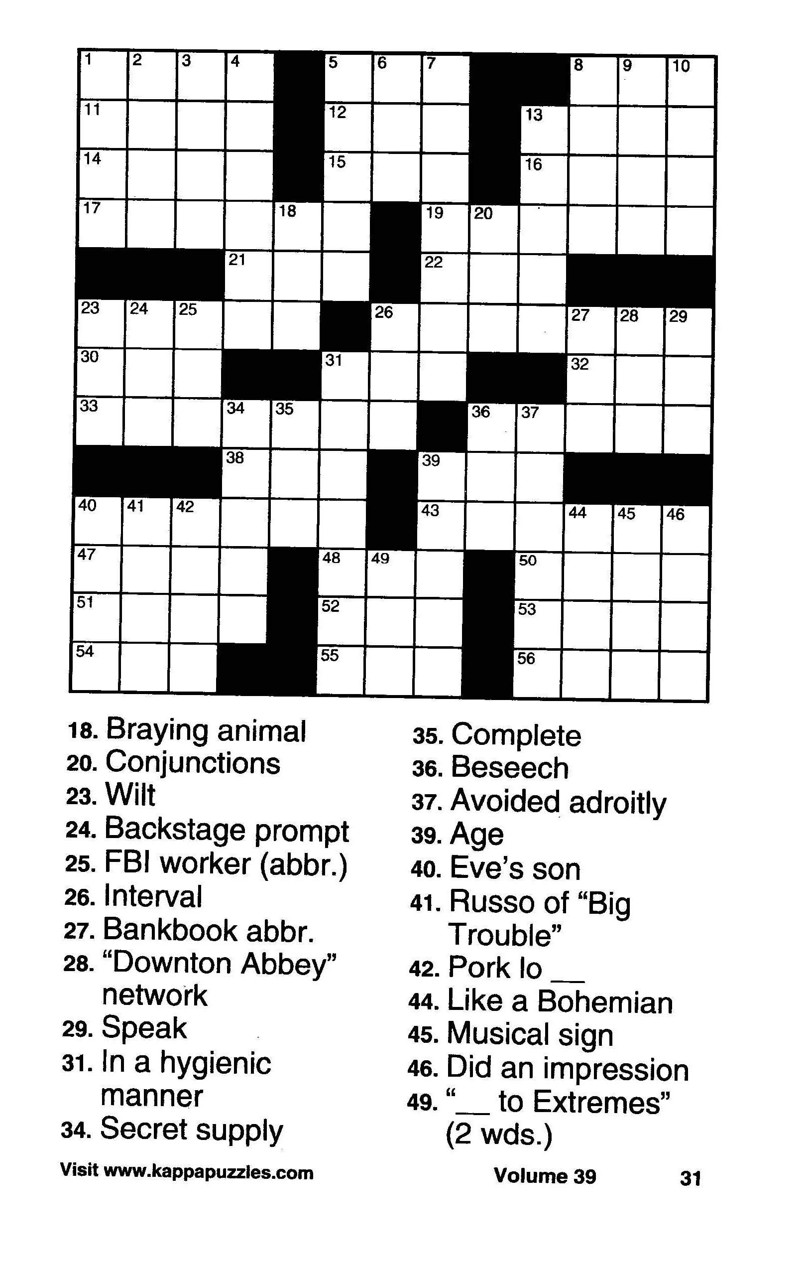 Large Print Crossword Puzzles Printable