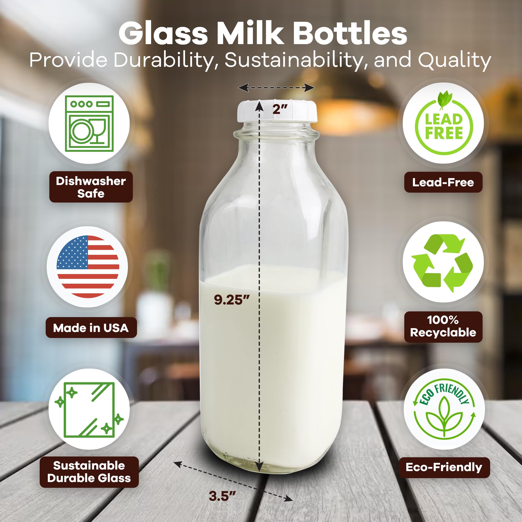Mua The Dairy Shoppe Heavy Glass Milk Bottles - Jugs with Extra Lids ...