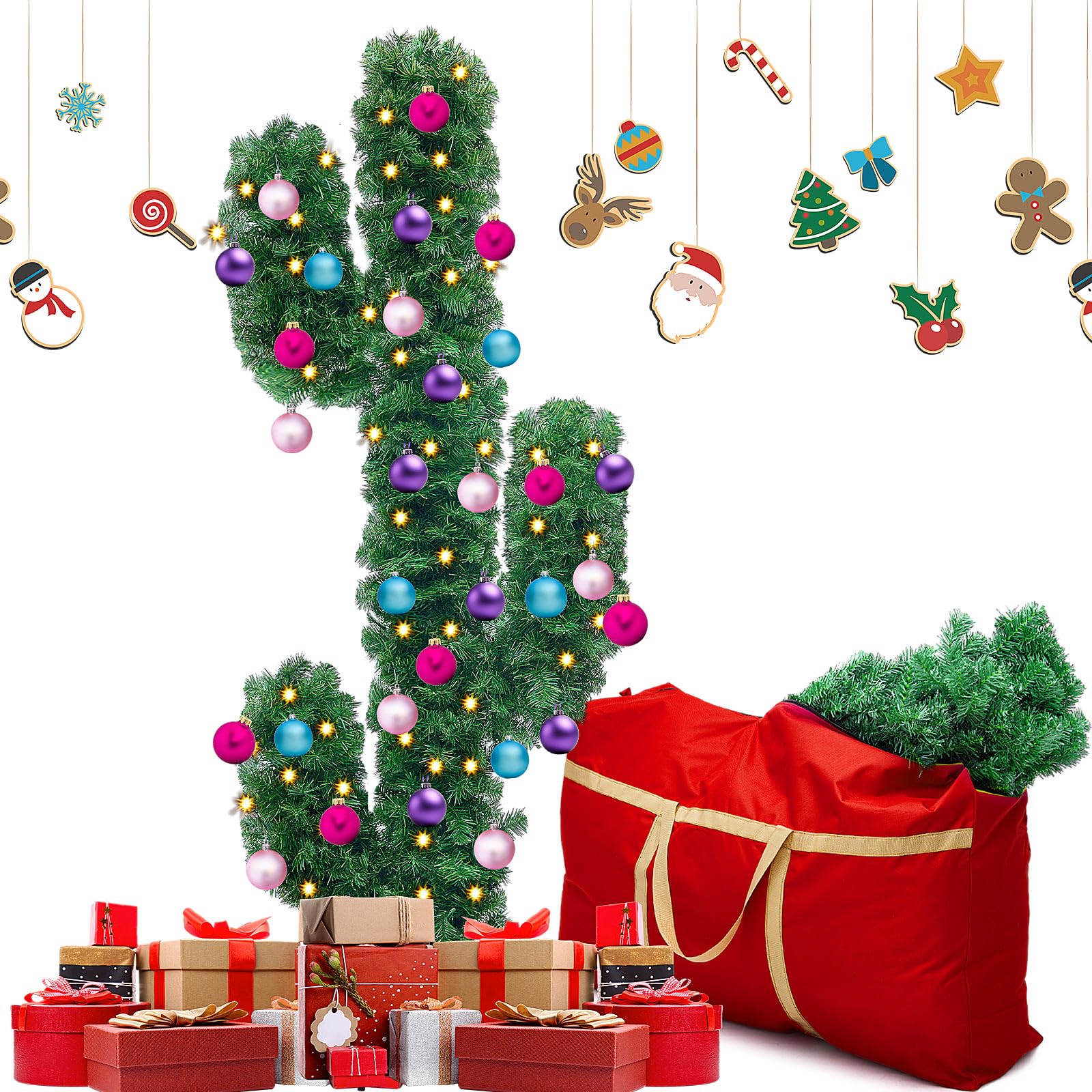 Syhood 7.5ft Cactus Christmas Tree Pre Lit Artificial Christmas Tree ...