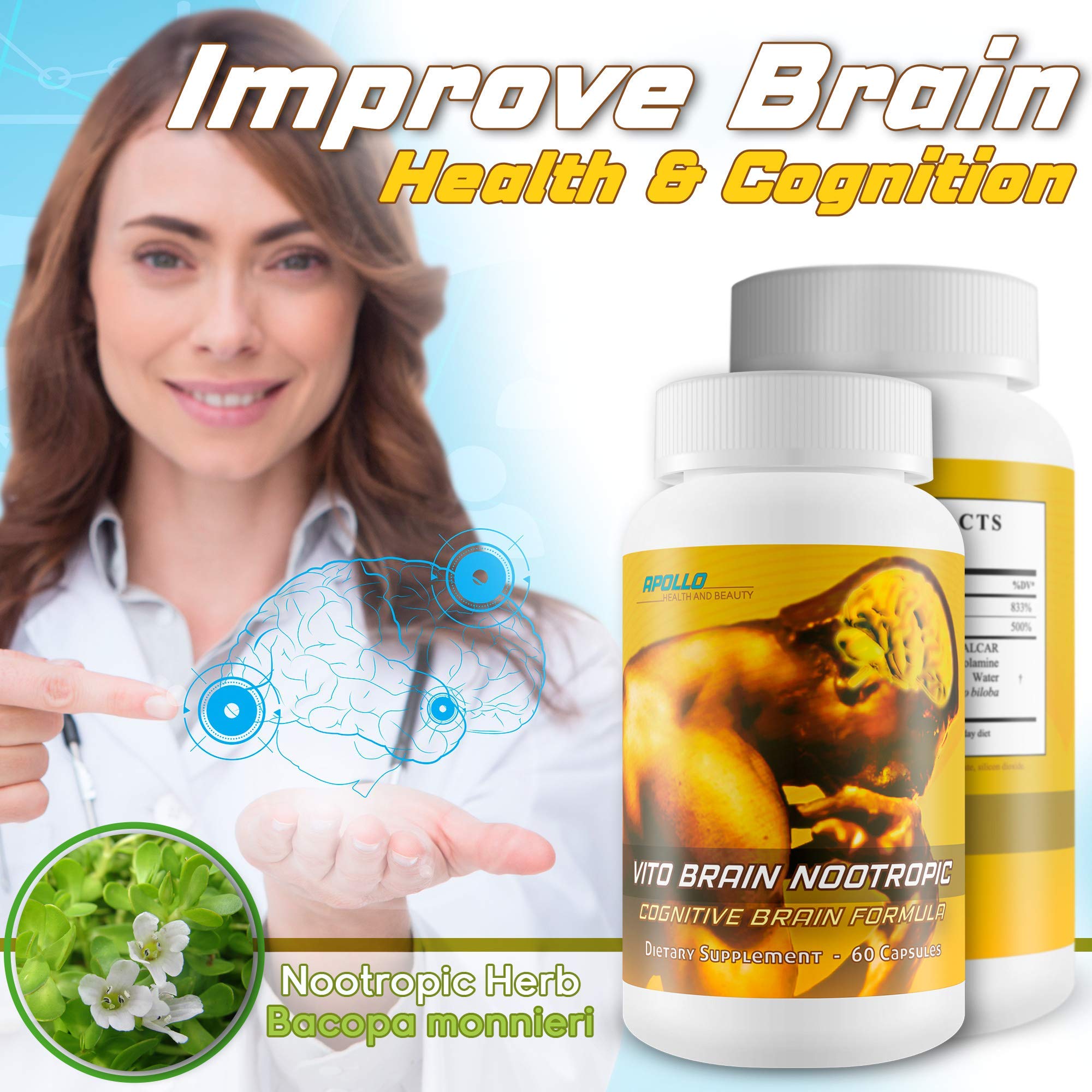 Vito Brain Supplement - Nootropic Cognitive Brain Formula - Support Higher Brain Function ...
