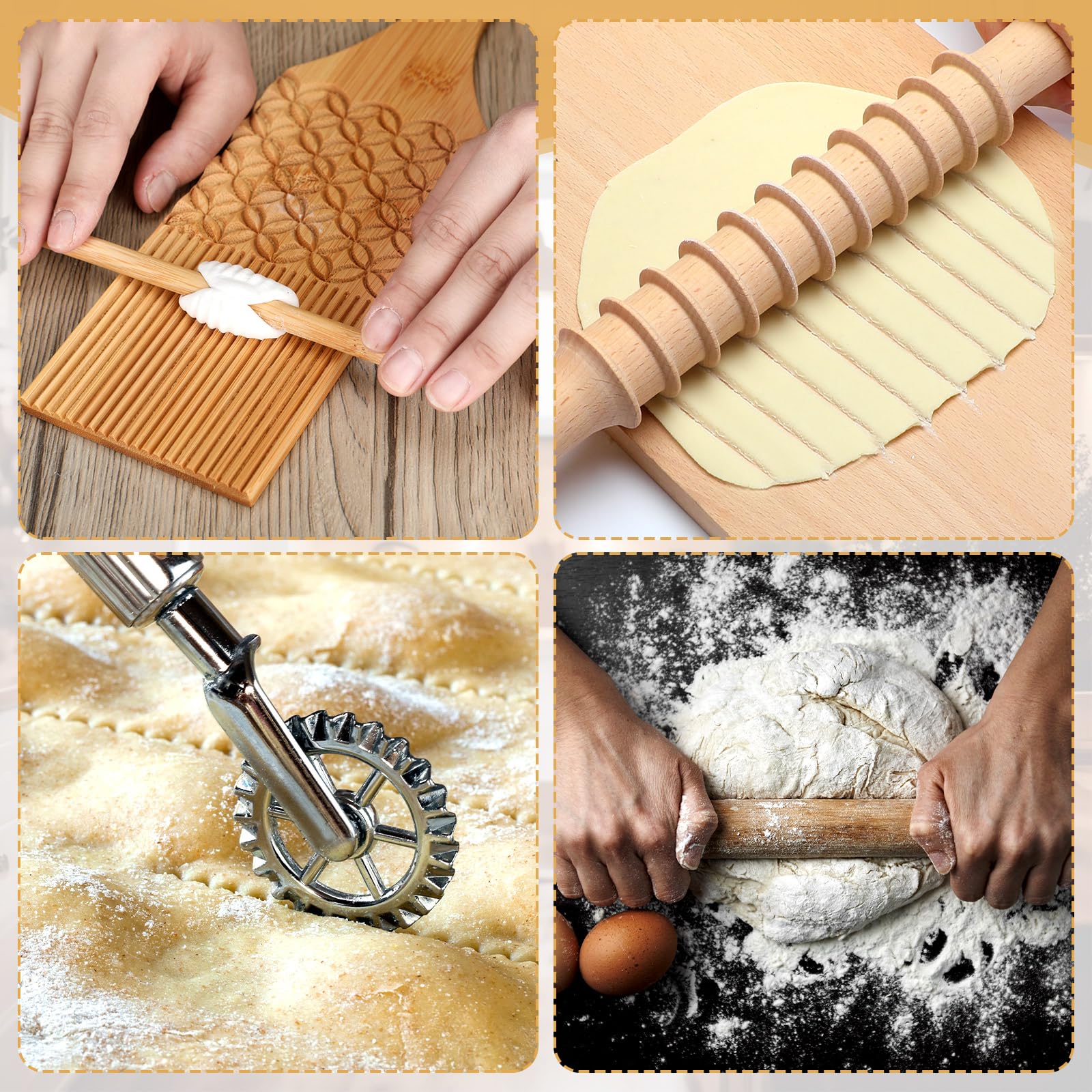 Suclain 14 Pcs Pasta Making Tool Set Includes Wooden Pasta Cutter Dough ...