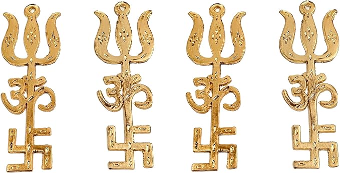 Buy SAHAYA Metal Trishakti Yantra (Om, Swastik & Trishul) Pack of 4, 3. ...
